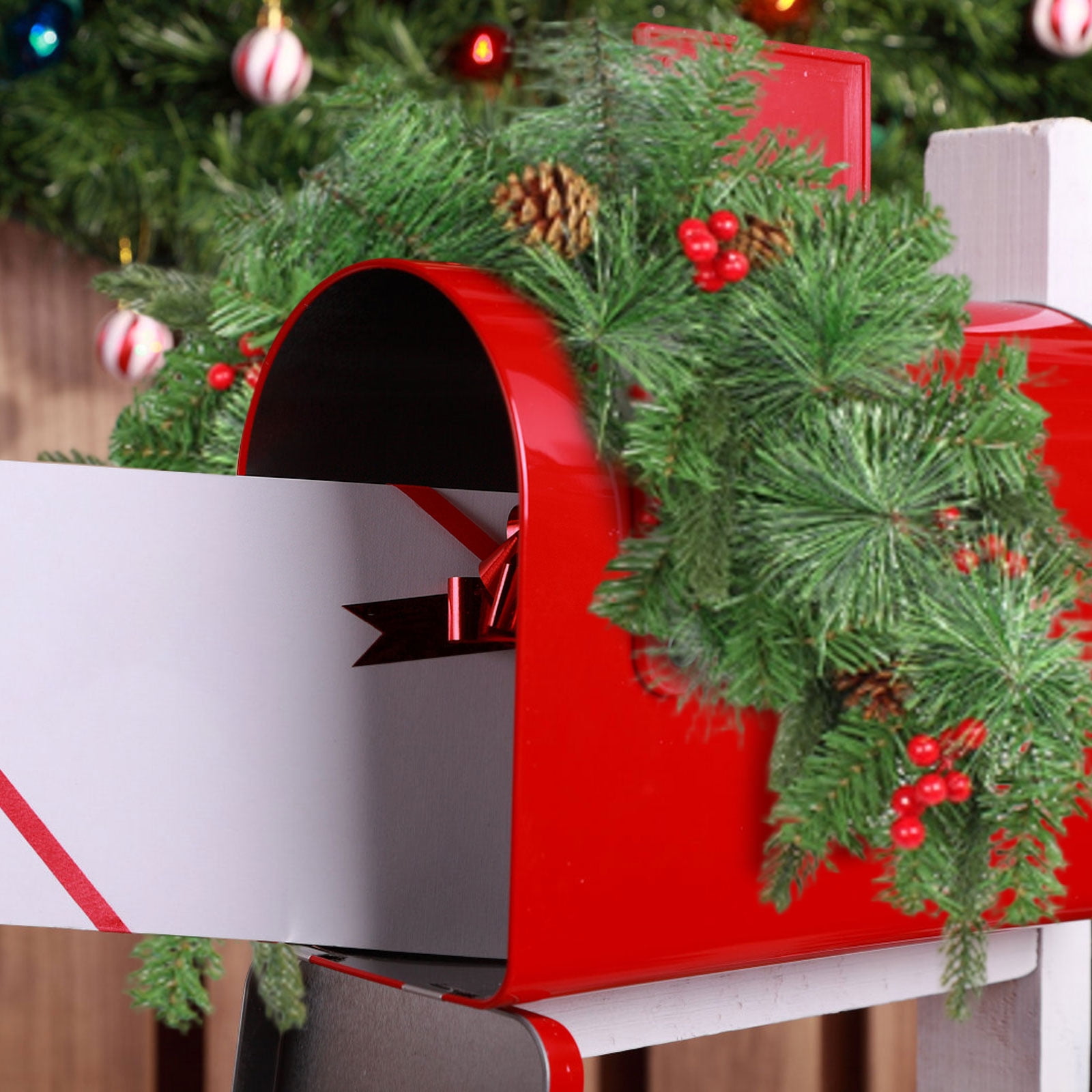 StlyGar Christmas Mailbox with Red Wintry Berries and Battery Operated ...