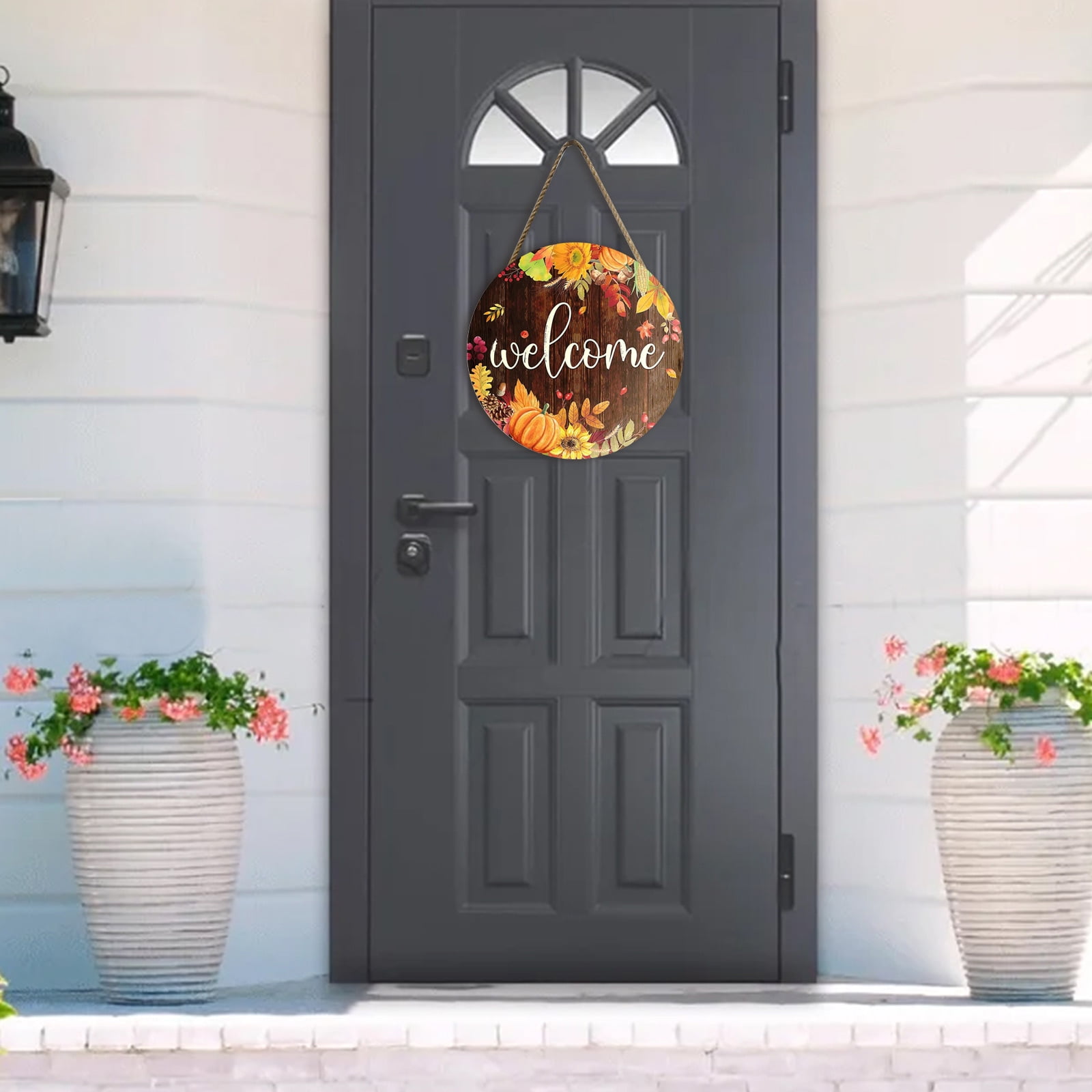 StlyGar Door Sign, Autumn Deciduous Pumpkin Personalized Welcome Round ...
