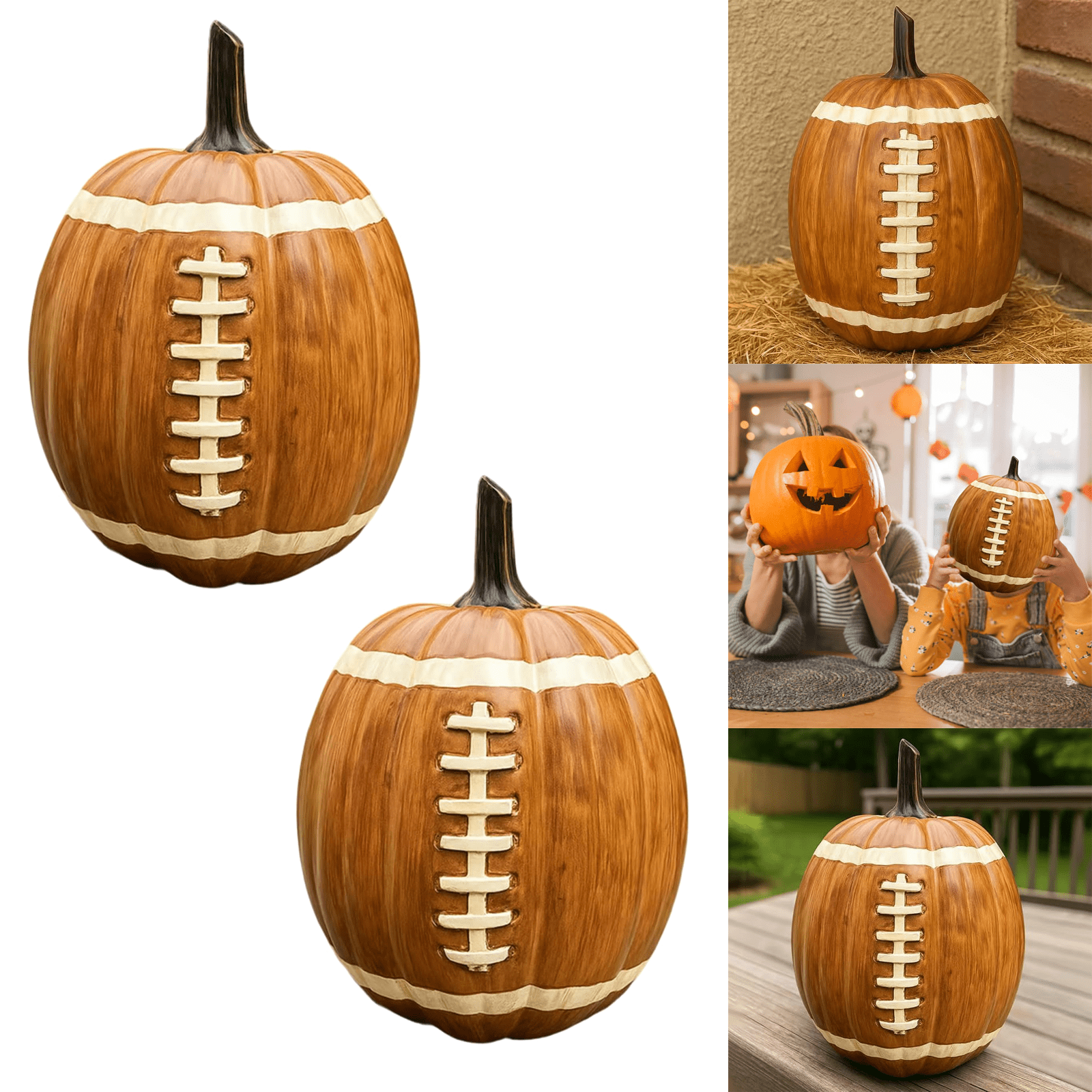 StlyGar Football Pumpkin Ceramic Game Day Decor Halloween Pumpkin ...