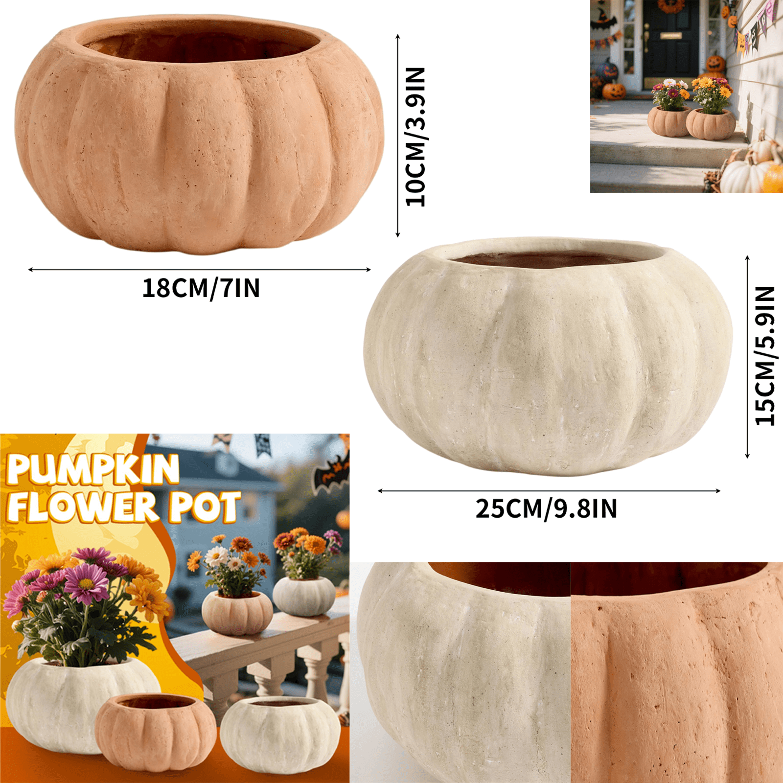 StlyGar Halloween Indoor and Outdoor Small Pumpkin Planter Resin Pot ...