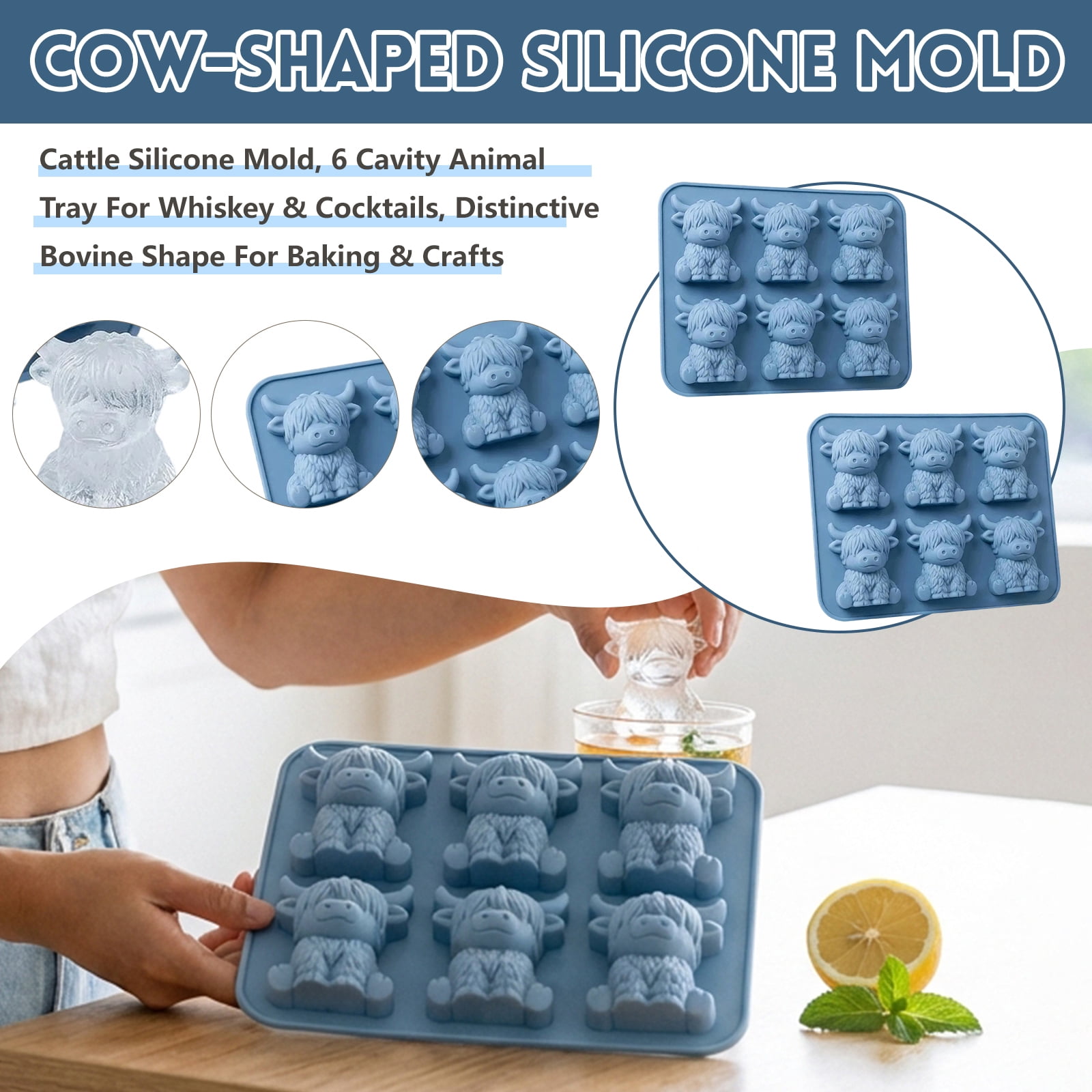 StlyGar Mini Highland Cow Ice Cube Mold, 3D Cute Silicone Ice Tray for ...