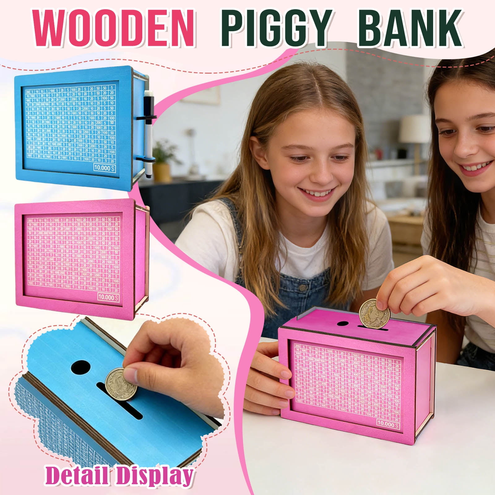 StlyGar Money Savings Challenge Box,Piggy Bank for Adults,Wooden Money ...