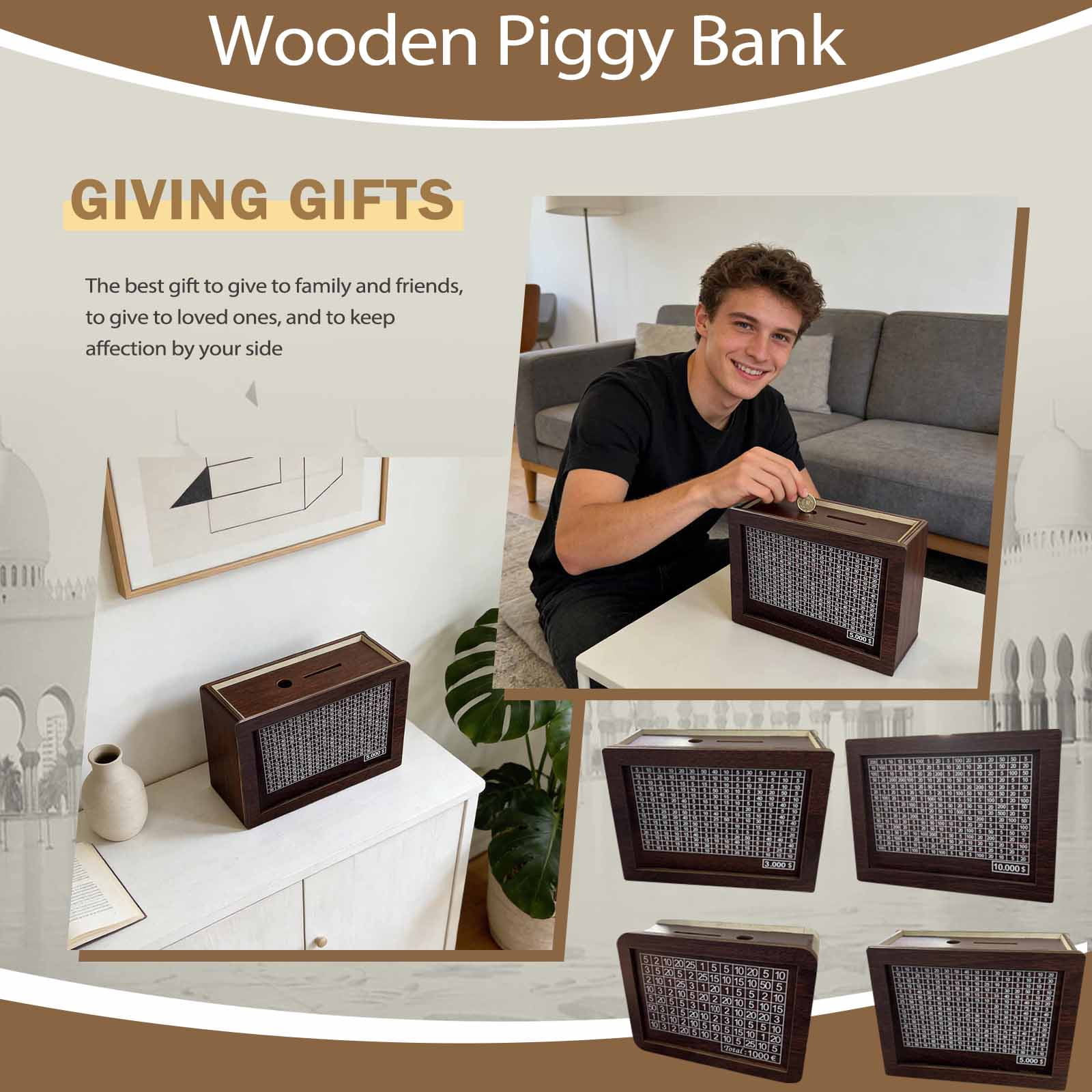 StlyGar Money Savings Challenge Box,Piggy Bank for Adults,Wooden Money ...