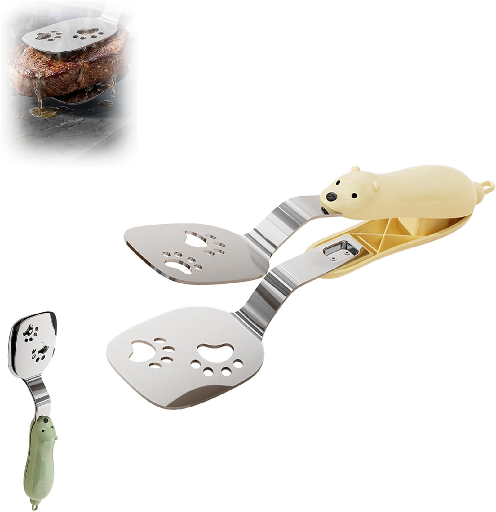 StlyGar Stainless Bear Pancake Griddle Clip, 2-in-1 Spatula Tongs with ...