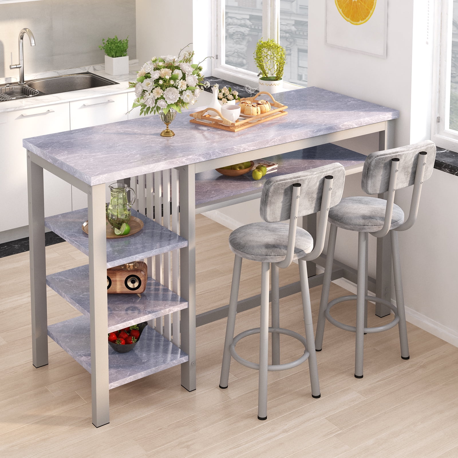 Stmoze 3-Piece Bar Table and Chairs Set, Modern Glay Table with 2 PU ...