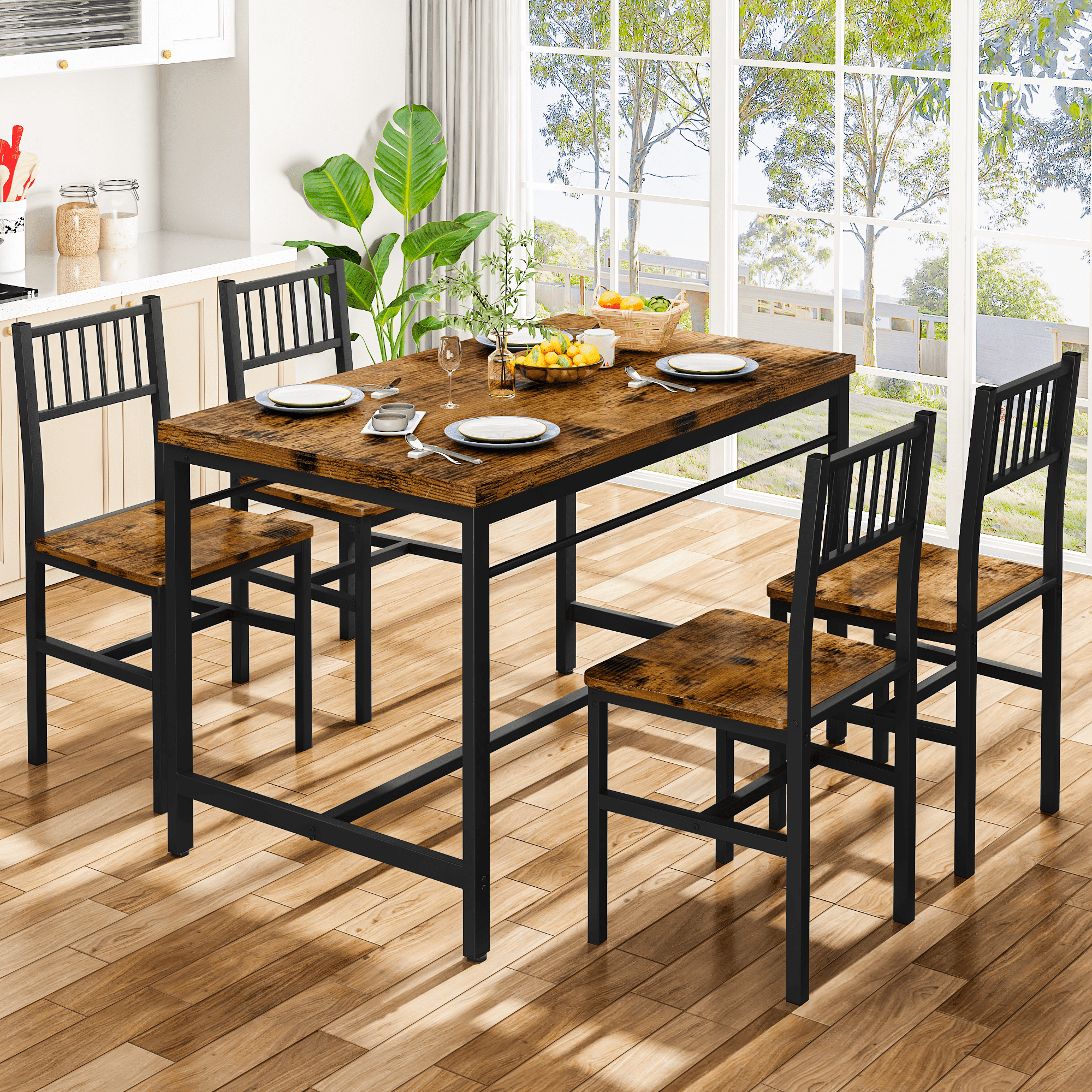 Stmoze 47.2 Inch Dining Table Set for 4,Industrial Table with 4 Curved ...