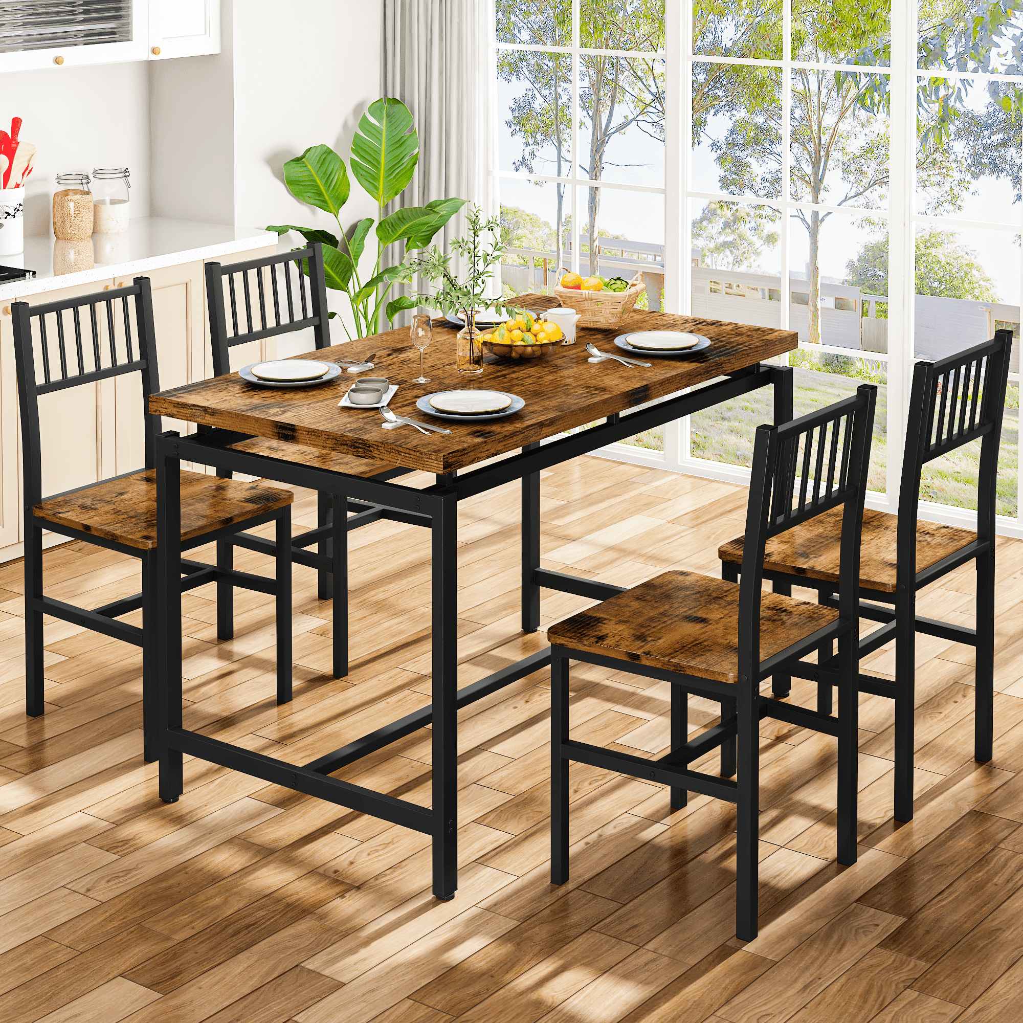 Stmoze 47.2 Inch Dining Table Set for 4,Industrial Table with 4 Curved ...