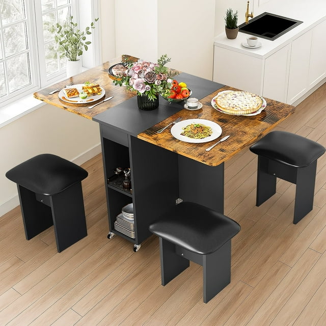 Stmoze Foldable Dining Table Set for 4,Folding Dining Table with 4 ...