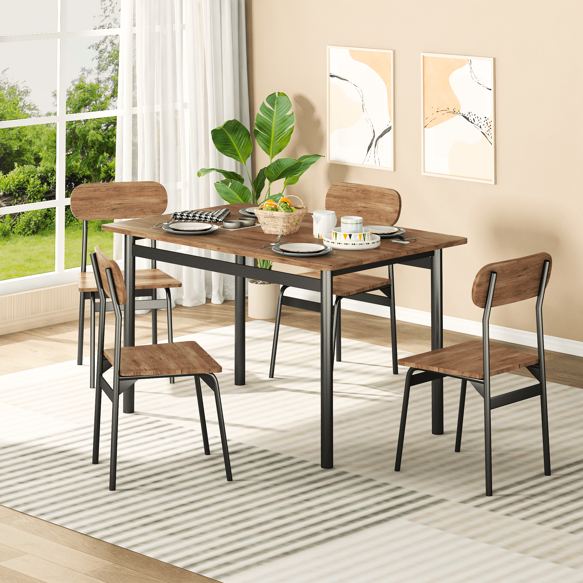 Stmoze Kitchen Dining Table Set for 4, Modern Rectangular 5 Piece ...