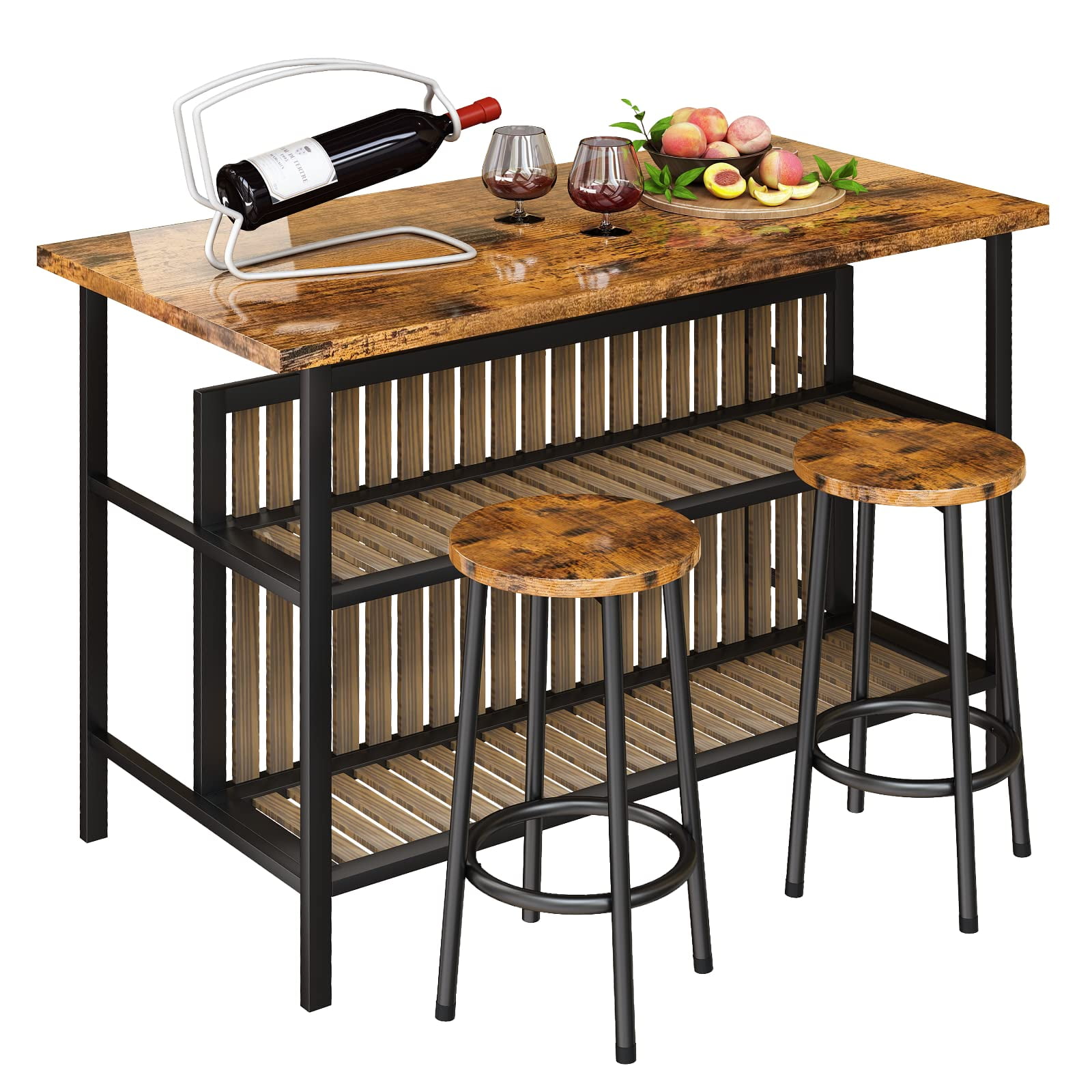 Stmoze Kitchen Island with Seating & Storage Shelf, Faux Marble Island ...
