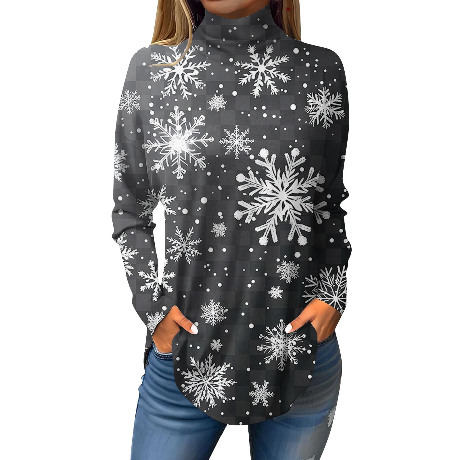 Stmxork Christmas Plus Size Shirts for Women Snowflake Santa Turtleneck ... Stmxork Christmas Plus Size Shirts for Women Snowflake Santa Turtleneck ...