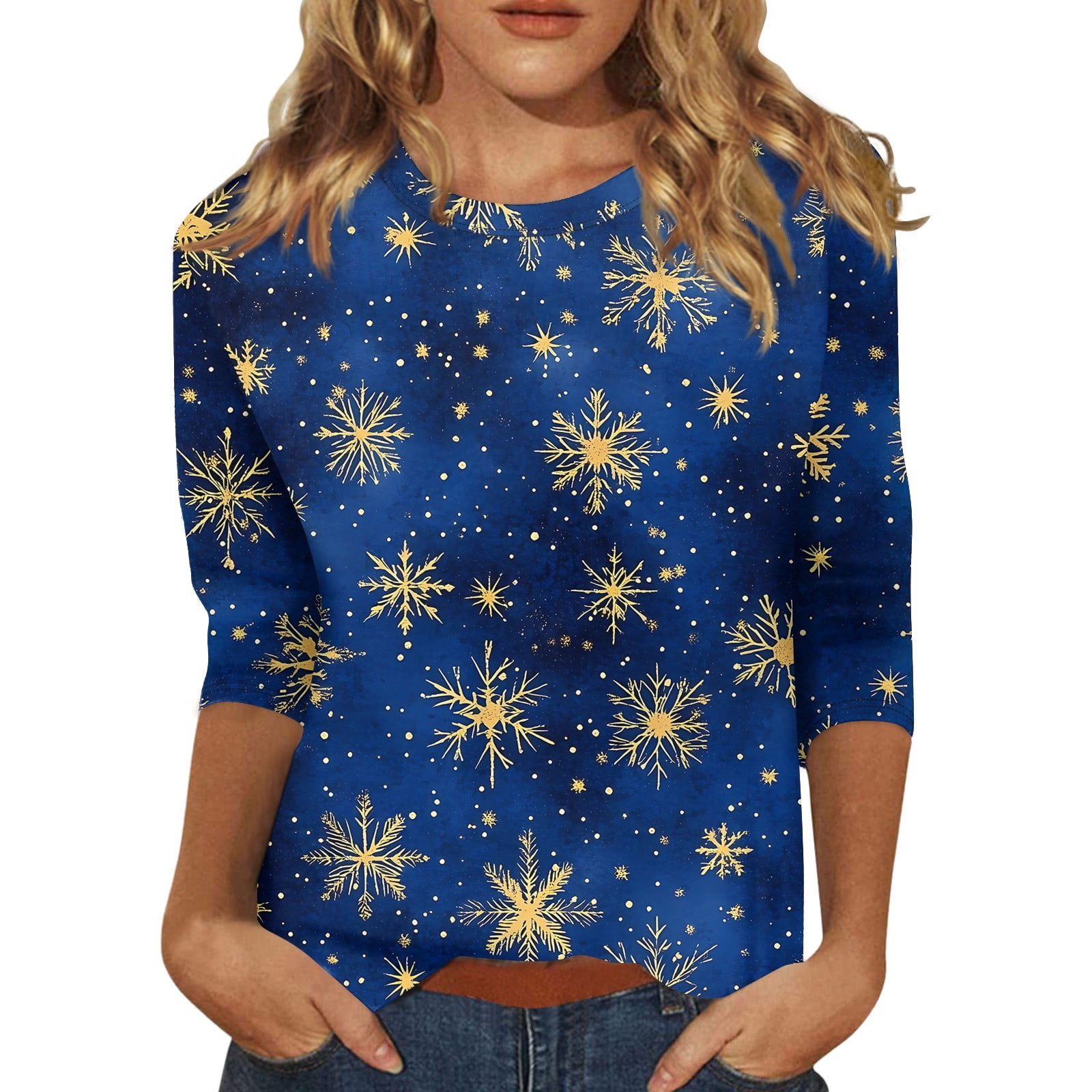 Womens Christmas Tops Friends 3/4 Sleeve Round Neck Shirts Sparkly Plus ... Womens Christmas Tops Friends 3/4 Sleeve Round Neck Shirts Sparkly Plus ...