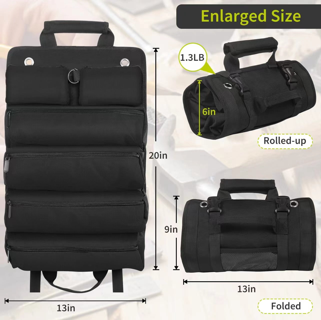 Stnqtsrv Tool Bag Roll Up, Portable Tool Storage with 2 Detachable ...