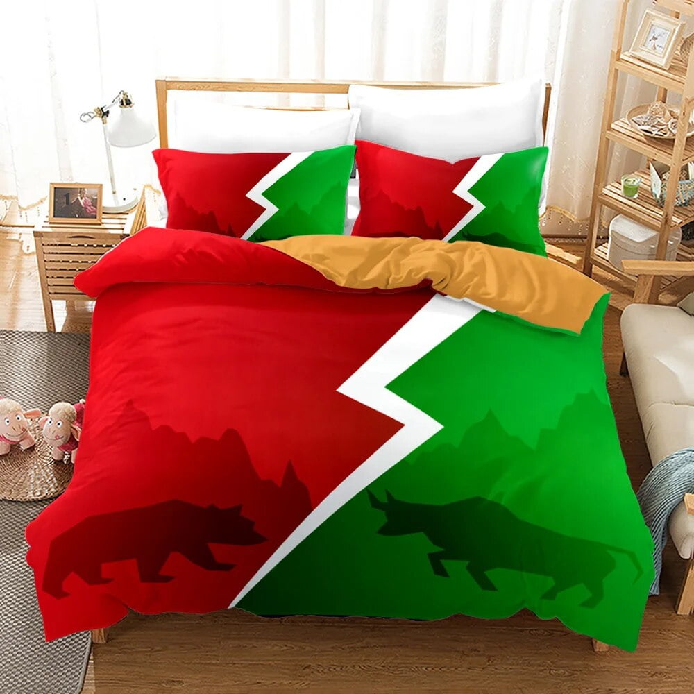 Stock Duvet Cover Set Red Green Line Summary Graph King Twin Full Size ...