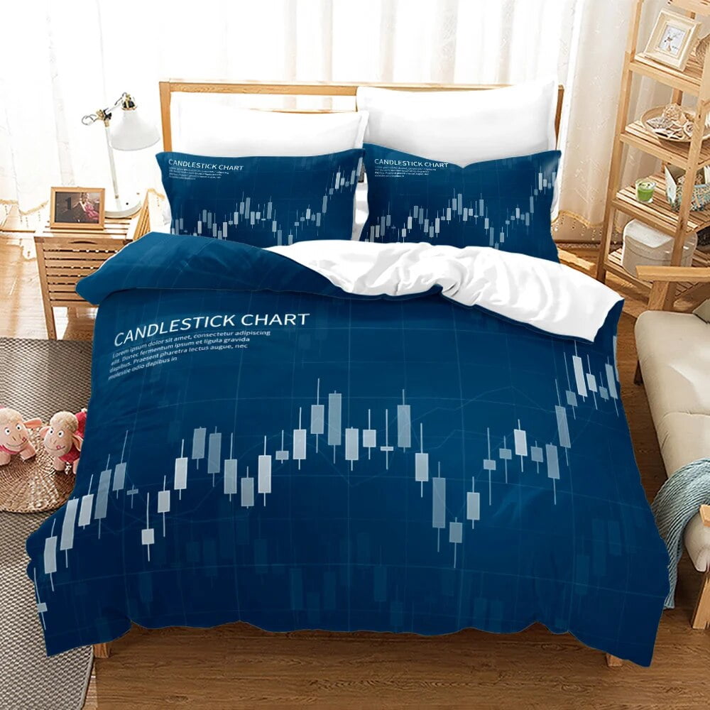 Stock Duvet Cover Set Red Green Line Summary Graph King Twin Full Size ...
