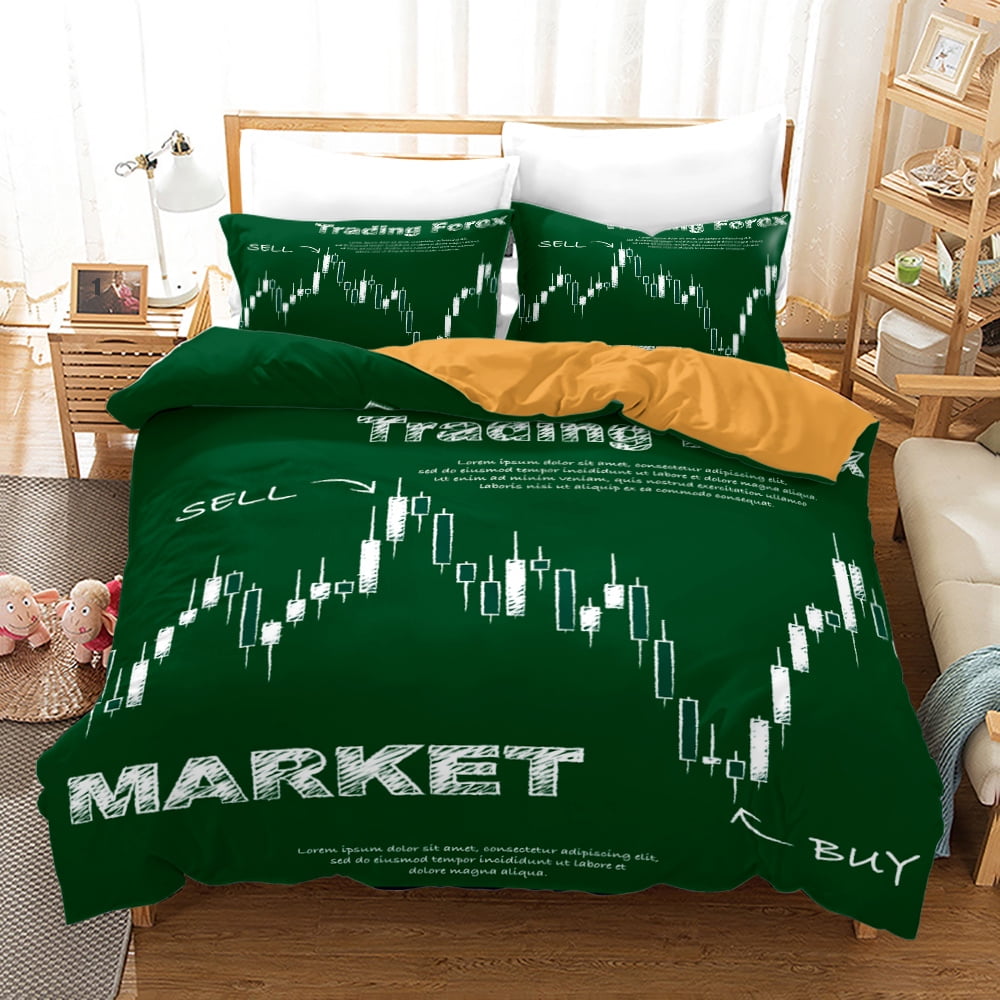 Stock Duvet Cover Set Red Green Line Summary Graph King Twin Full Size ...