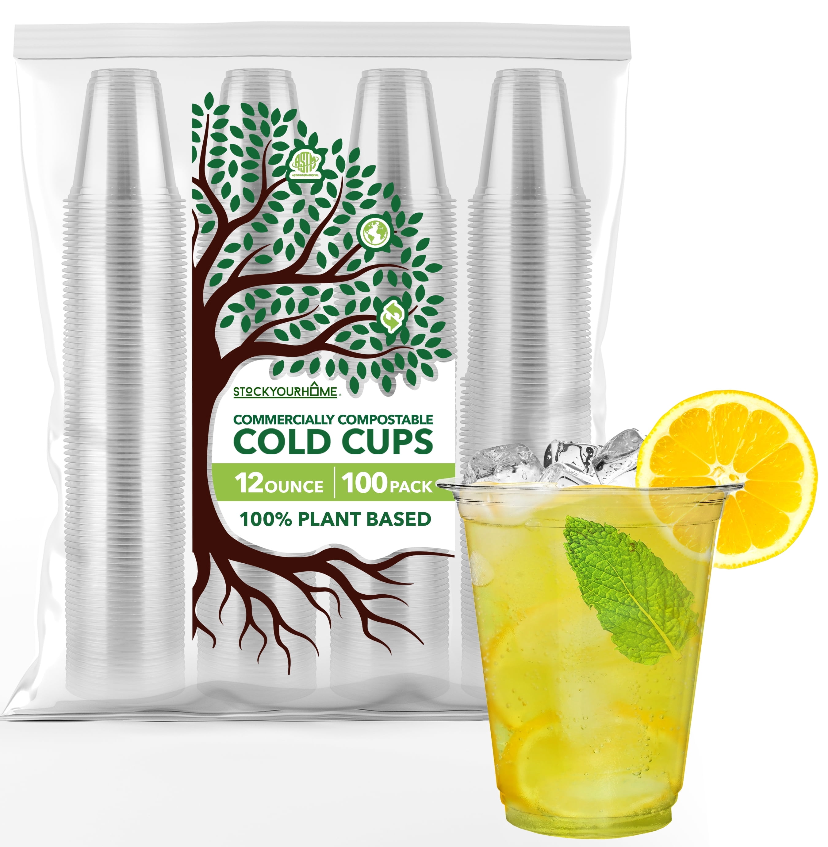 Stock Your Home 12 oz Clear Commercially Compostable Cold Cups (100 ...