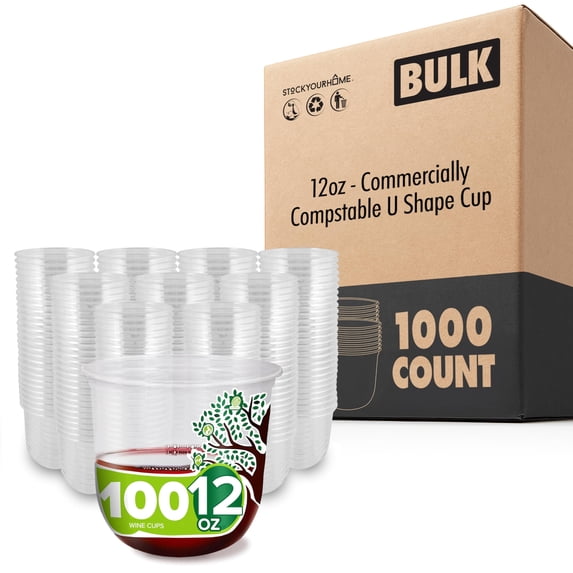 Stock Your Home 12 oz Clear Commercially Compostable Cups (1000 Pack ...