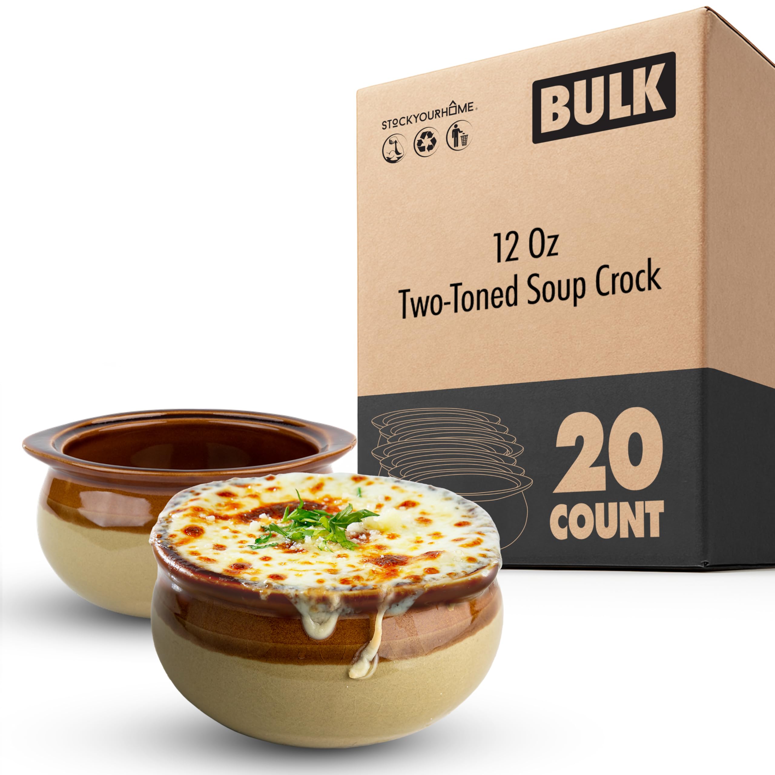 Stock Your Home 12 oz French Onion Soup Crock (20 Pack) -Two-Toned ...