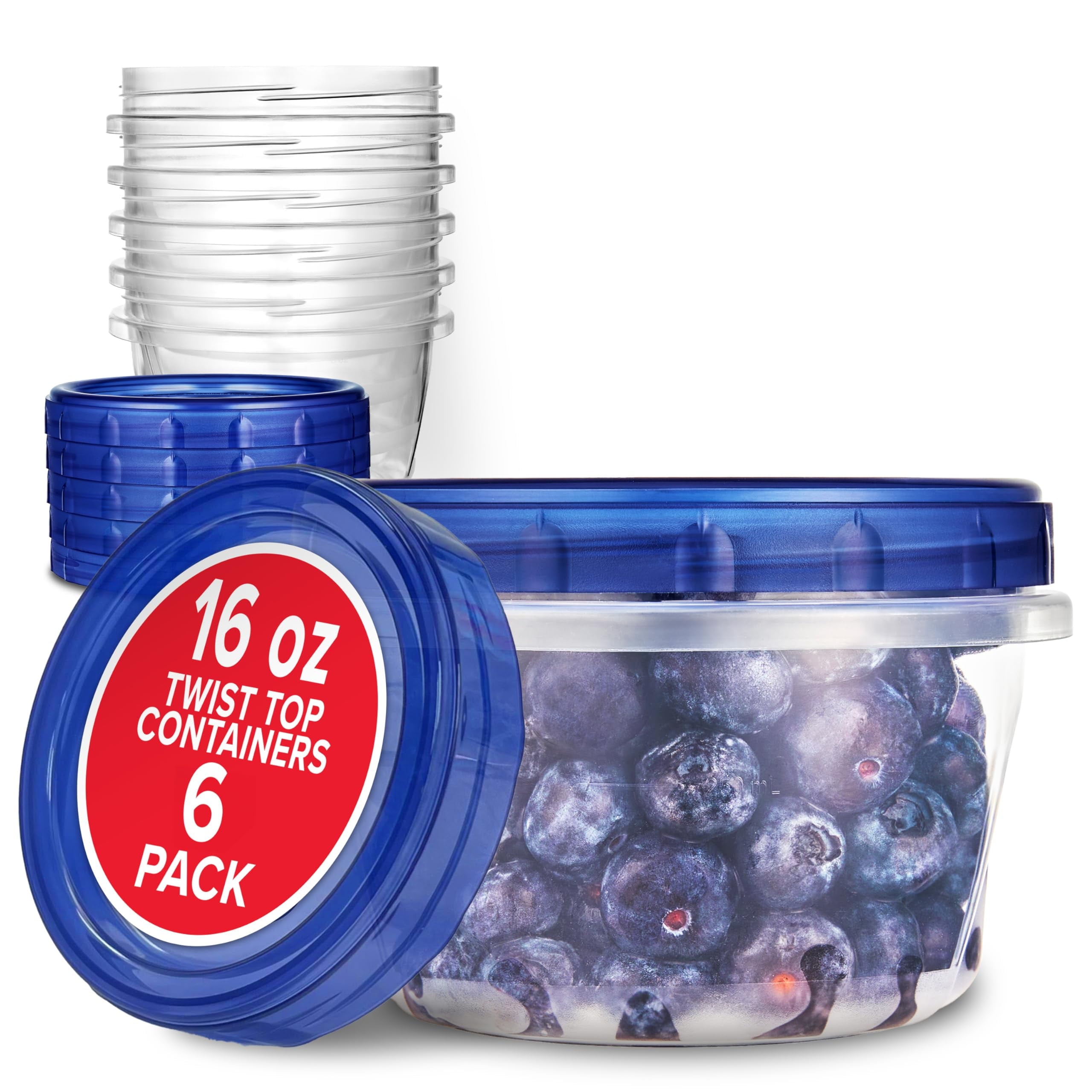Stock Your Home 16oz Plastic Containers with Twist Top Lids (6 Pack ...