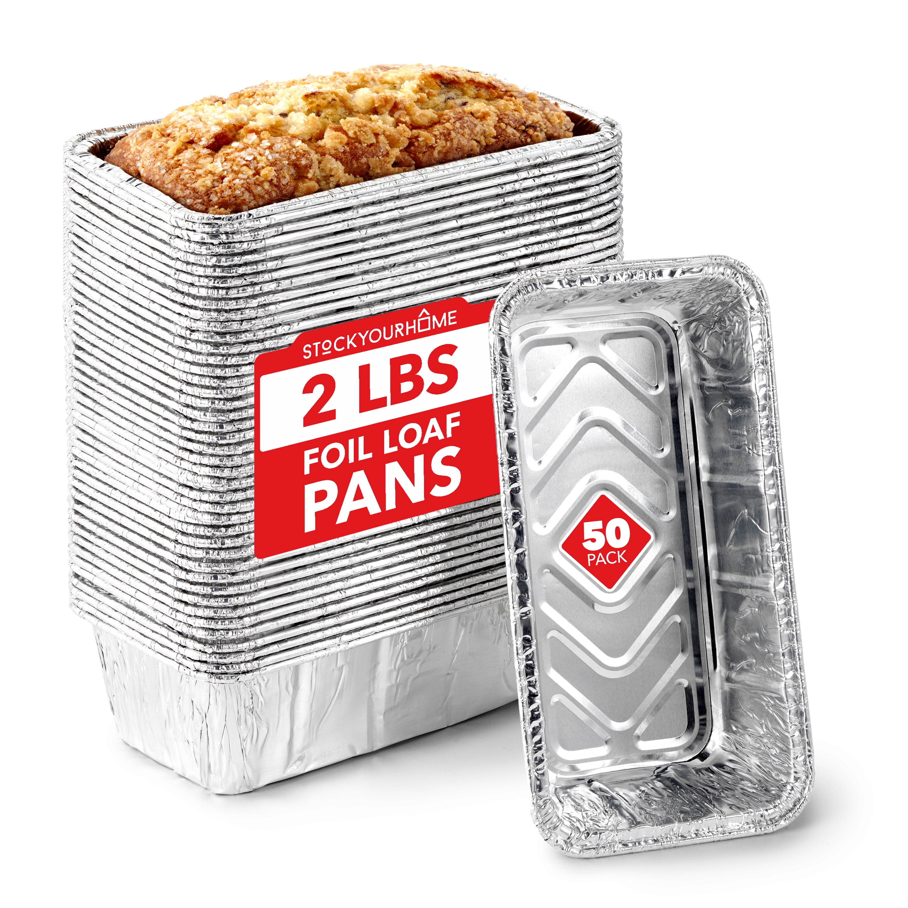 Stock Your Home 2 Lb Aluminum Foil Mini Loaf Pans (50 Pack) Disposable ...