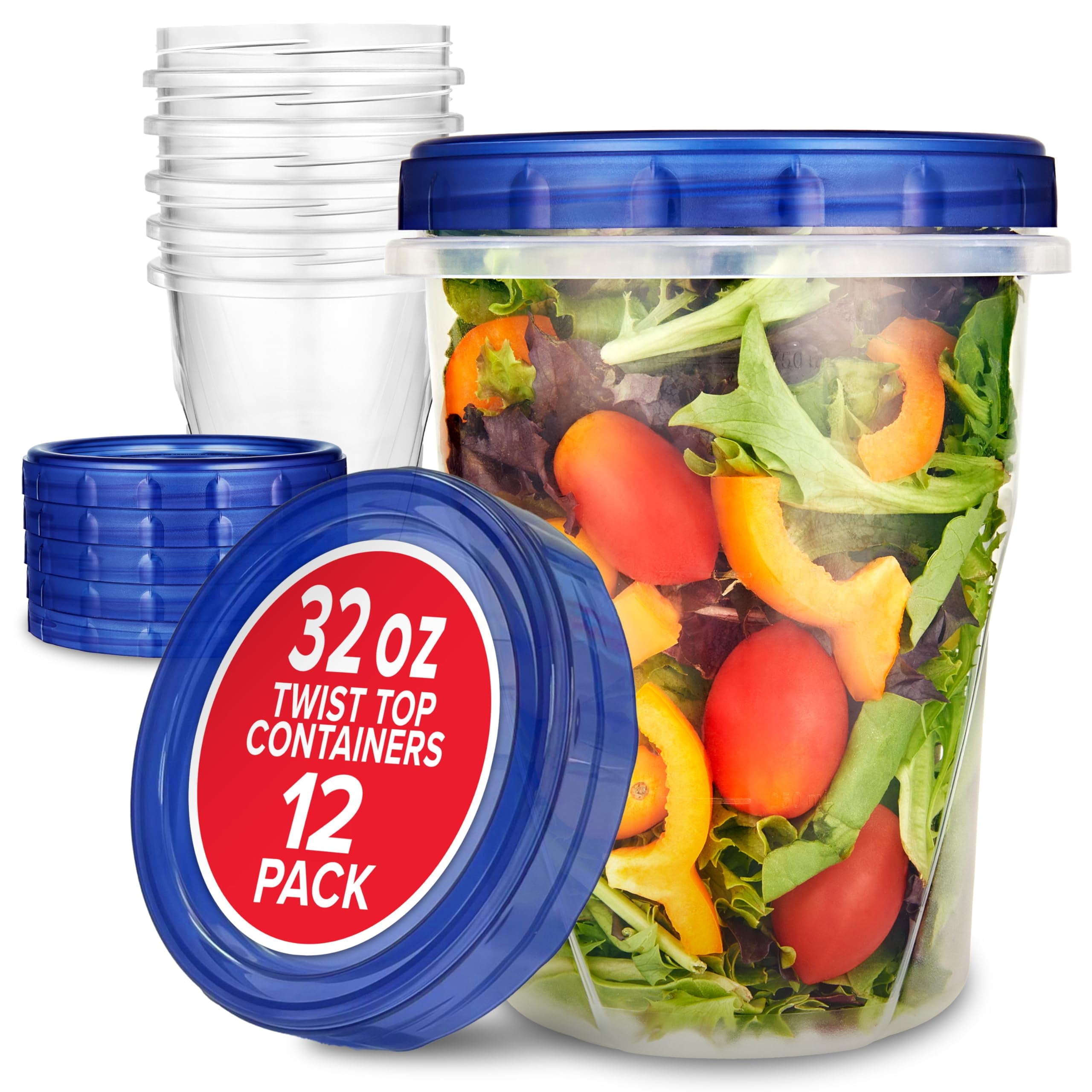 Stock Your Home 32oz Plastic Containers with Twist Top Lids (12 Pack ...