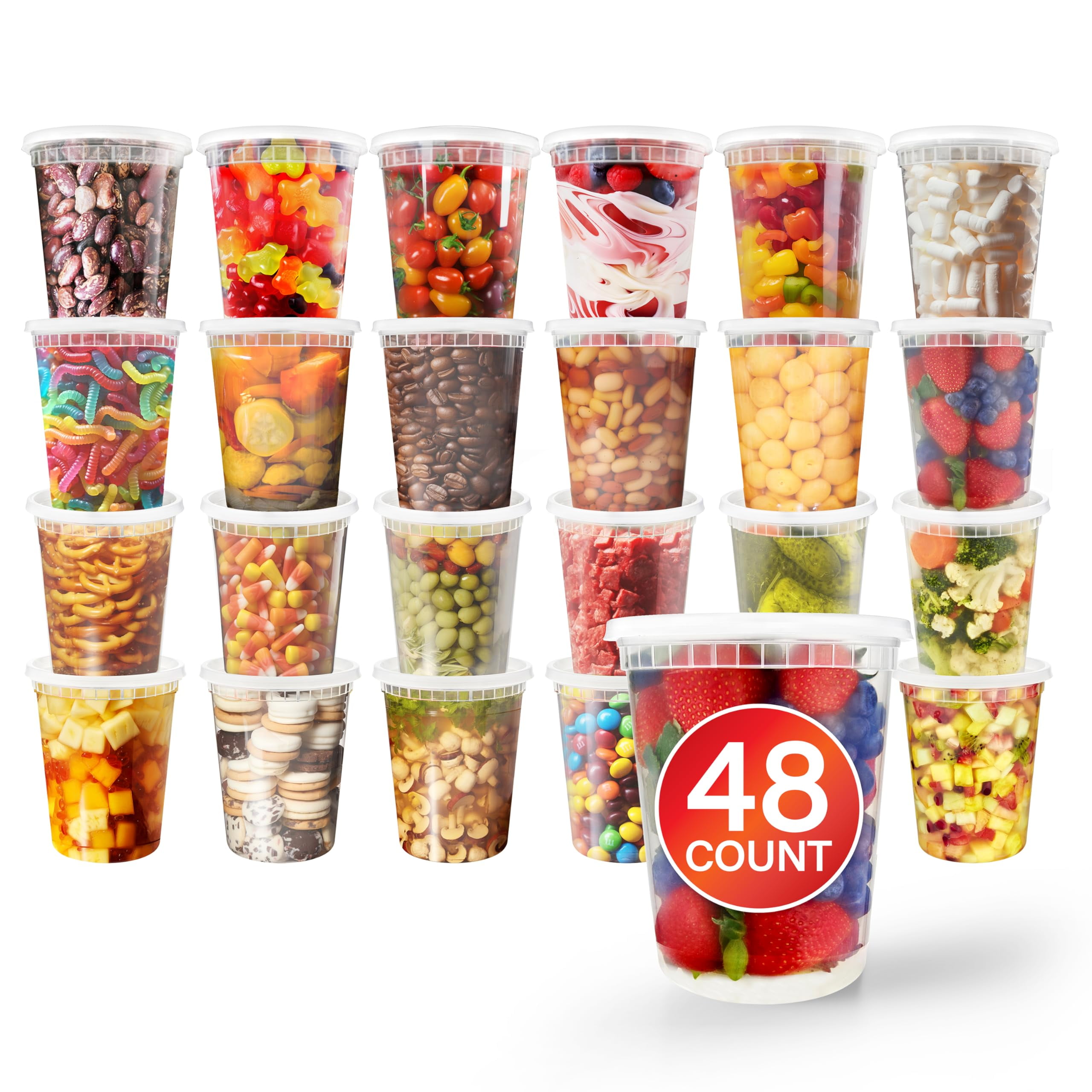 Stock Your Home 32oz Plastic Deli Containers with Lids (48 Pack ...