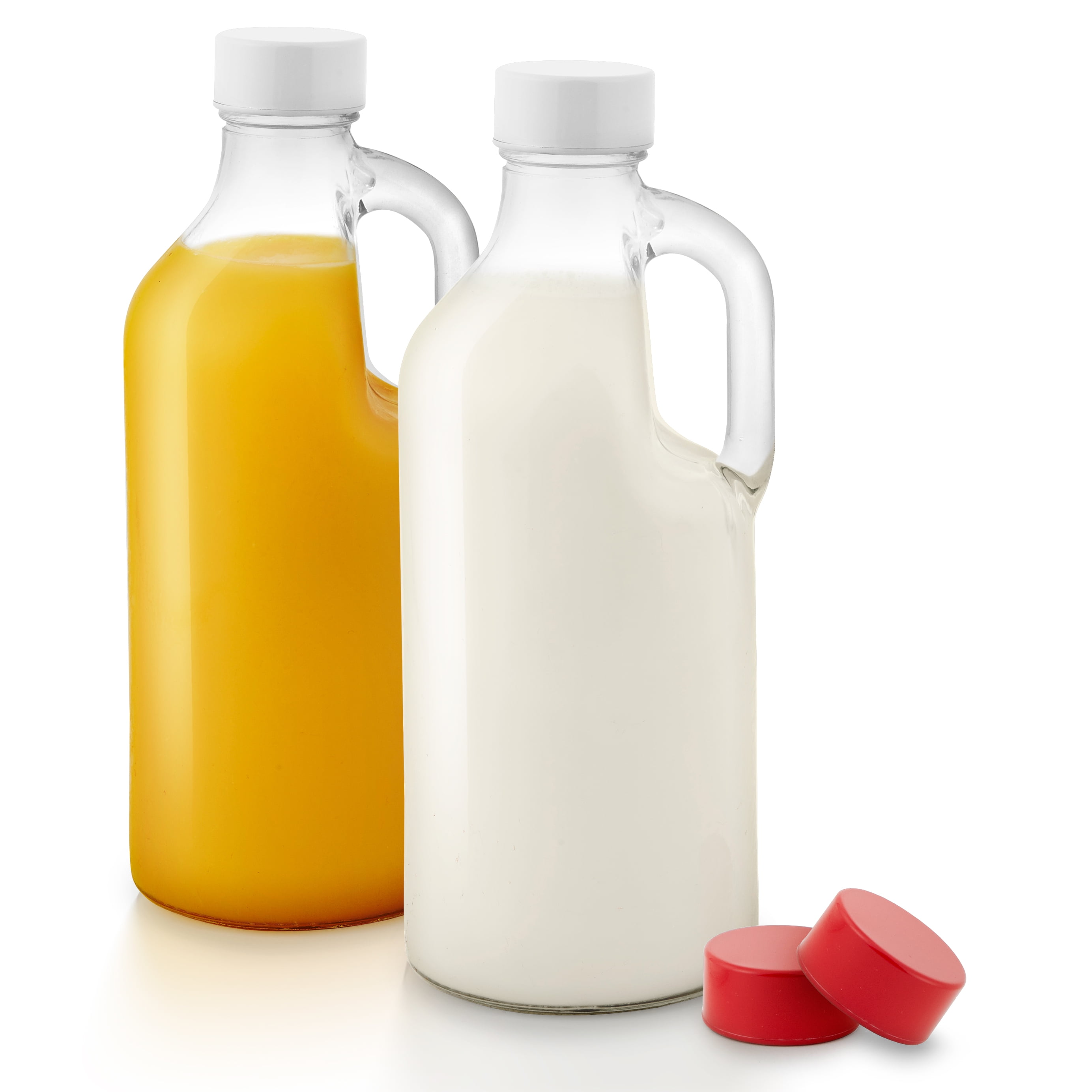 Stock Your Home 40oz Glass Milk Bottle with Handle, Lid & 4 Caps - 2 ...