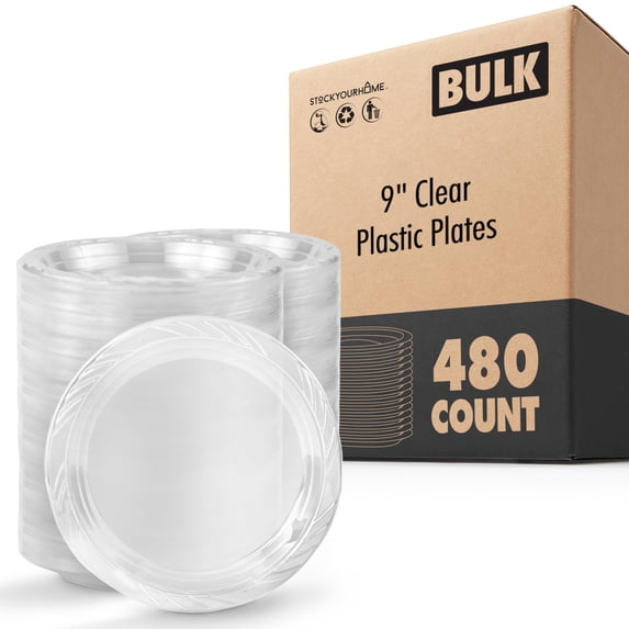 Stock Your Home 480-Count, 9 Inch Clear Plastic Plates, Flexible ...