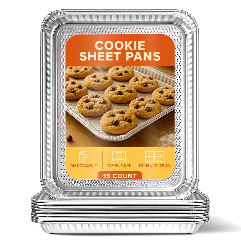 Stock Your Home Aluminum Pans Cookie Sheet Baking Pans (15 Pack ...