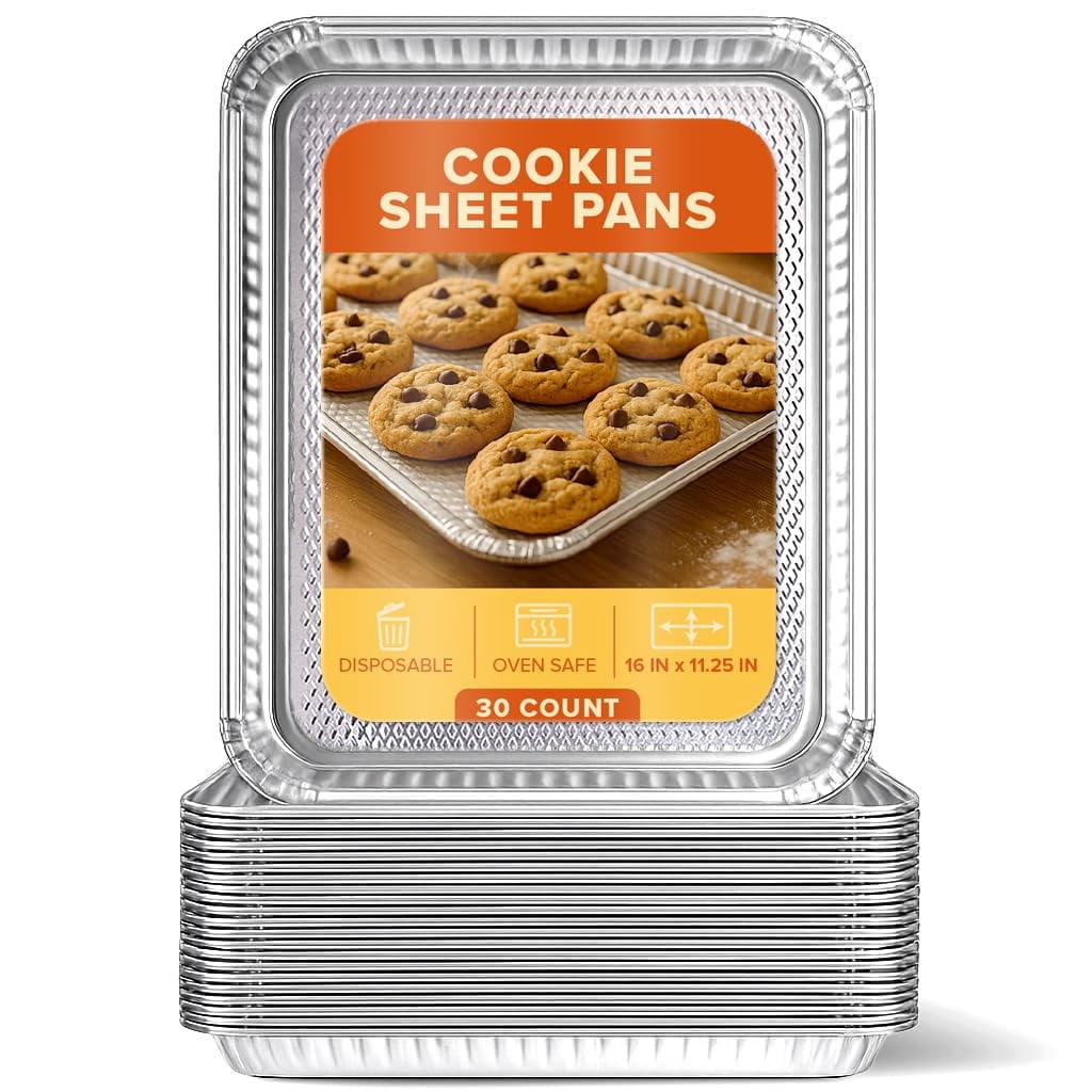 Stock Your Home Aluminum Pans Cookie Sheet Baking Pans (30 Pack ...