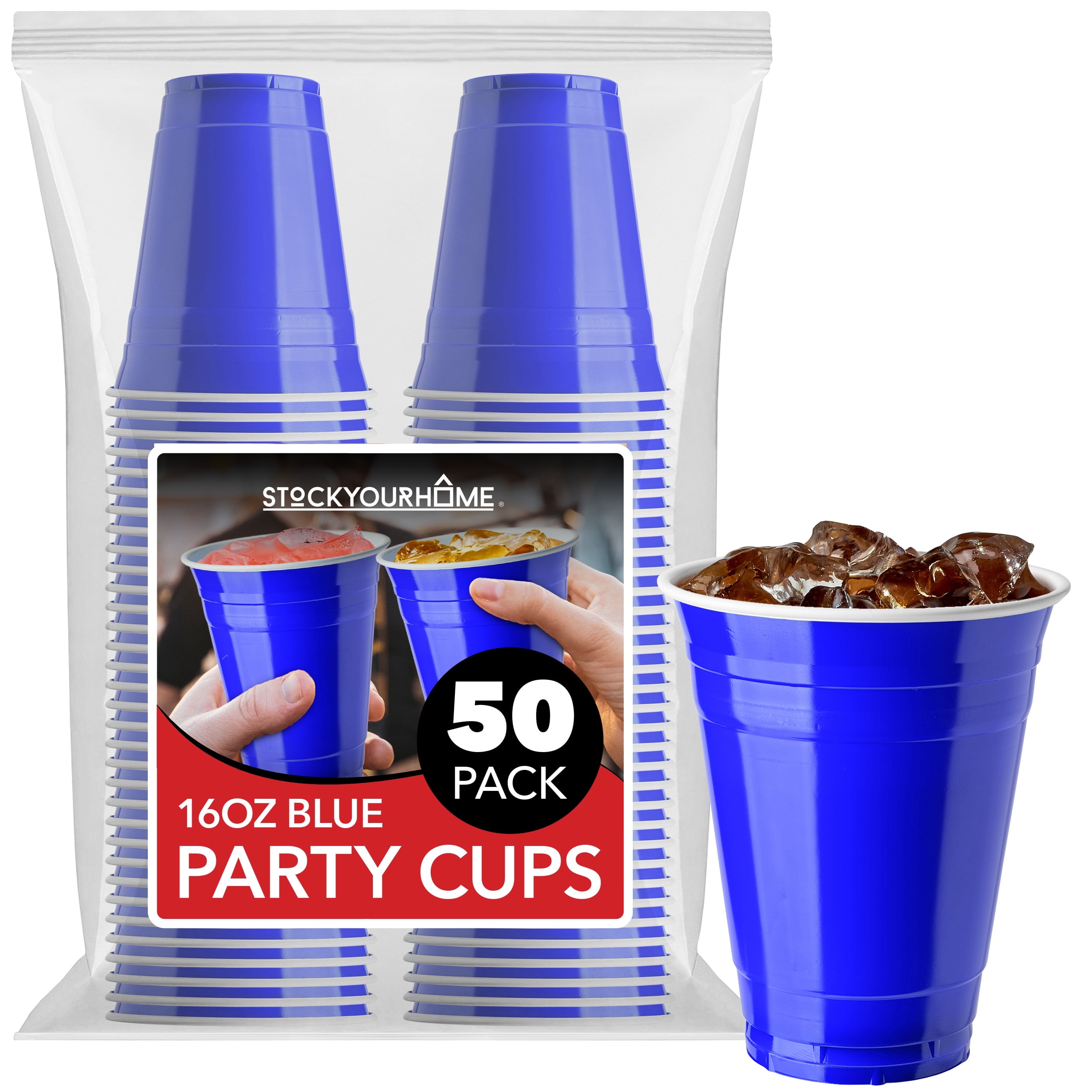 Stock Your Home Blue 16oz Plastic Cups, Reusable Polystyrene ...