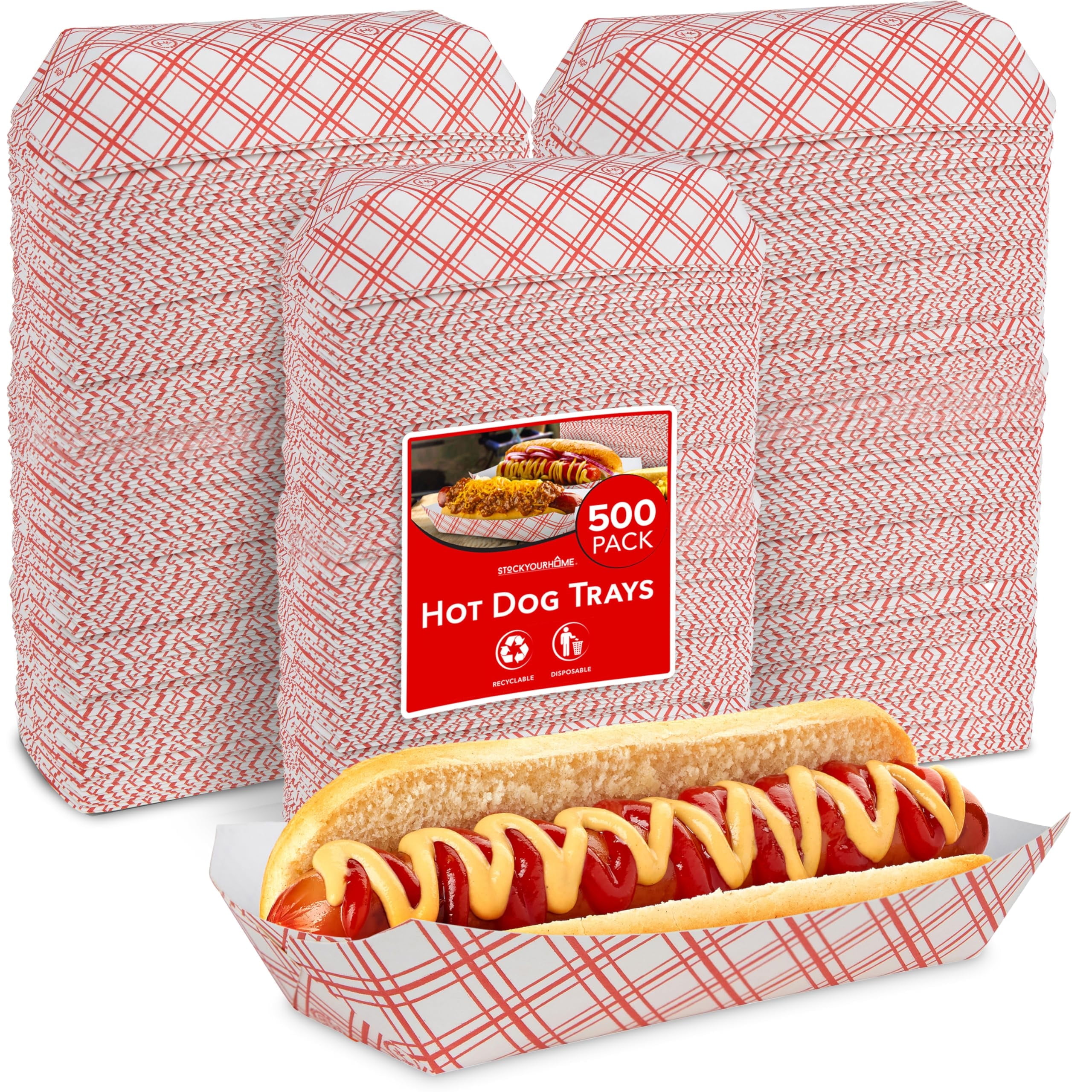 Stock Your Home Checkered Hot Dog Trays (500 Pack) - Retro Red & White ...