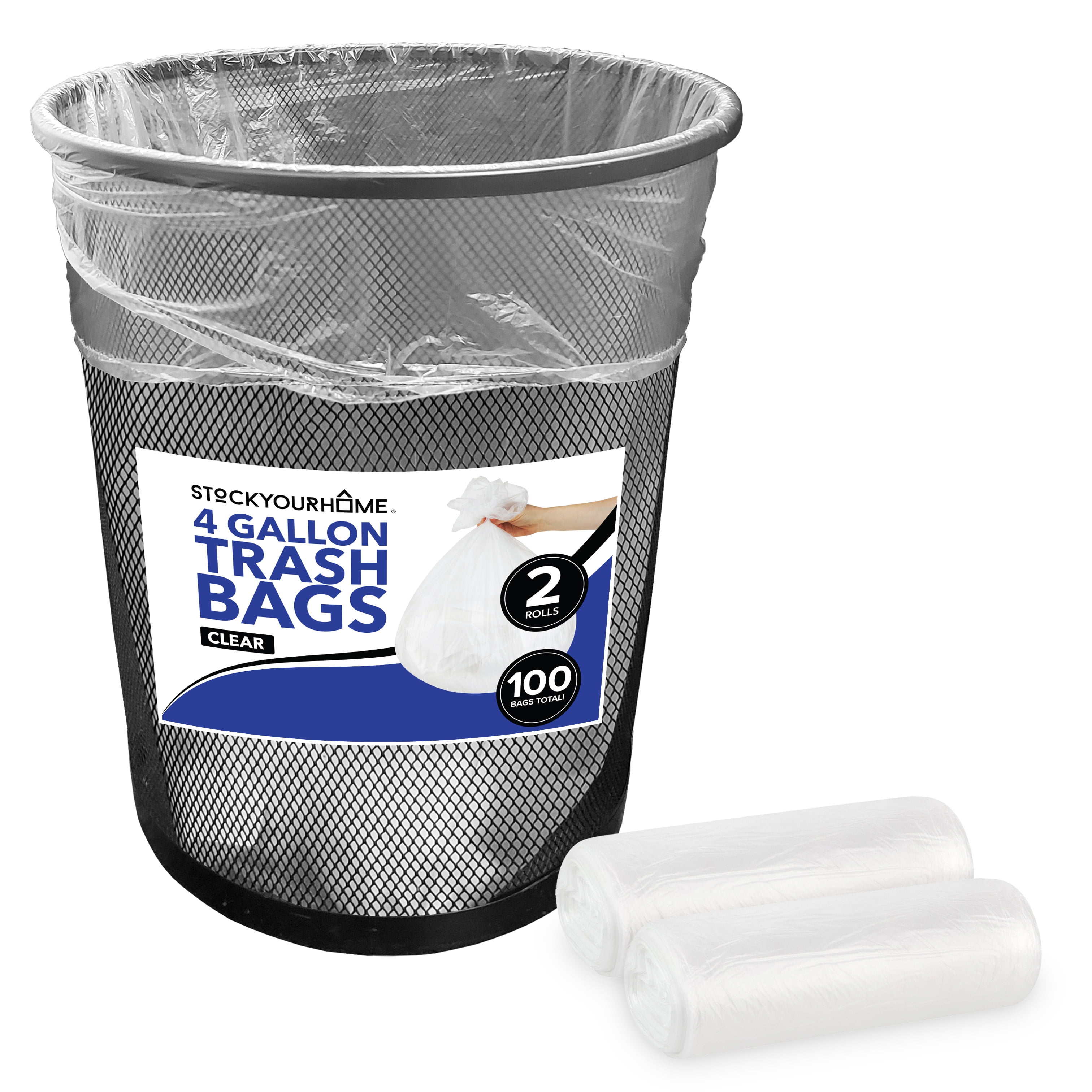 Stock Your Home Clear 4 Gallon Trash Bag (100 Pack) Un-Scented Small ...