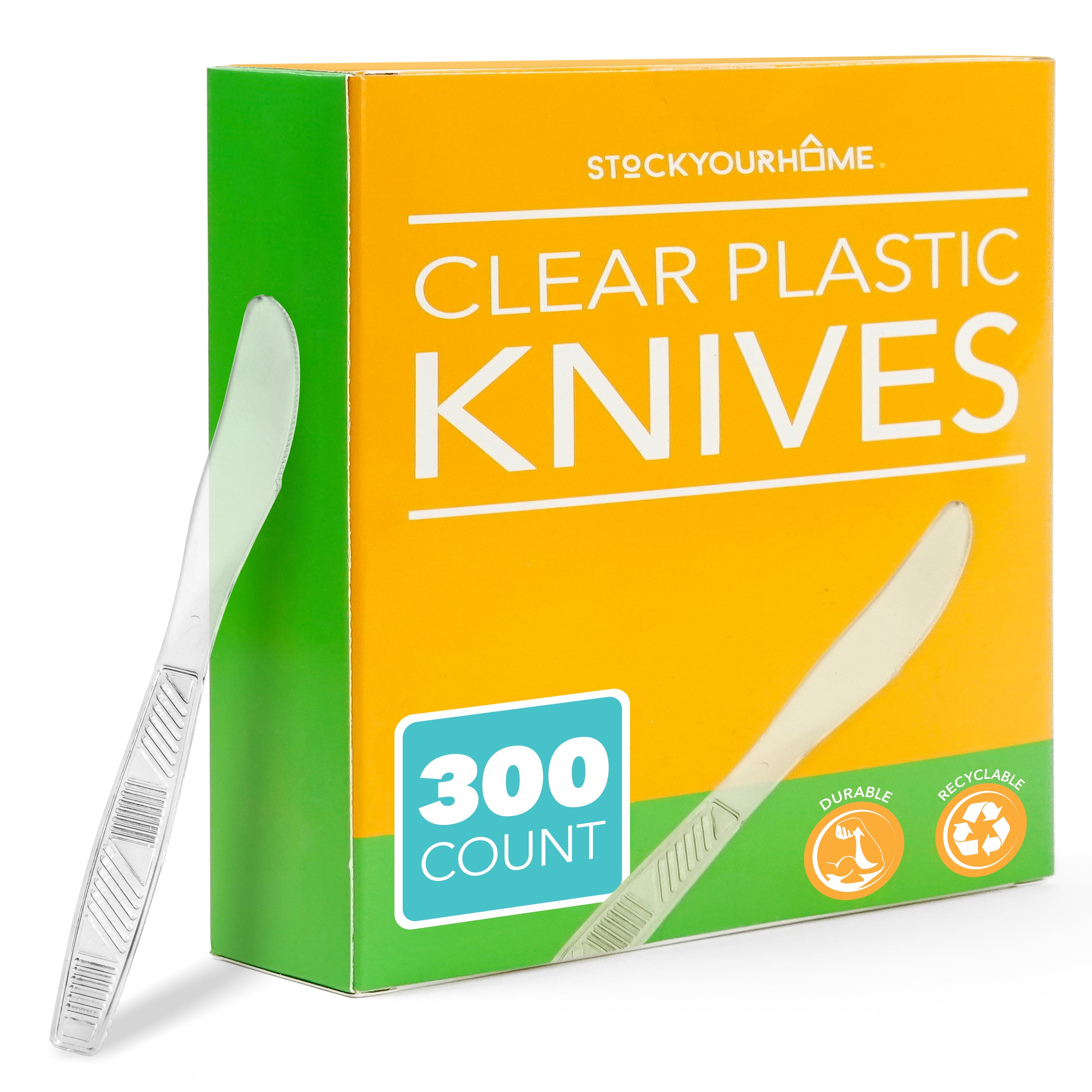 Stock Your Home Clear Plastic Knives, Heavyweight Plastic Knives (300 ...
