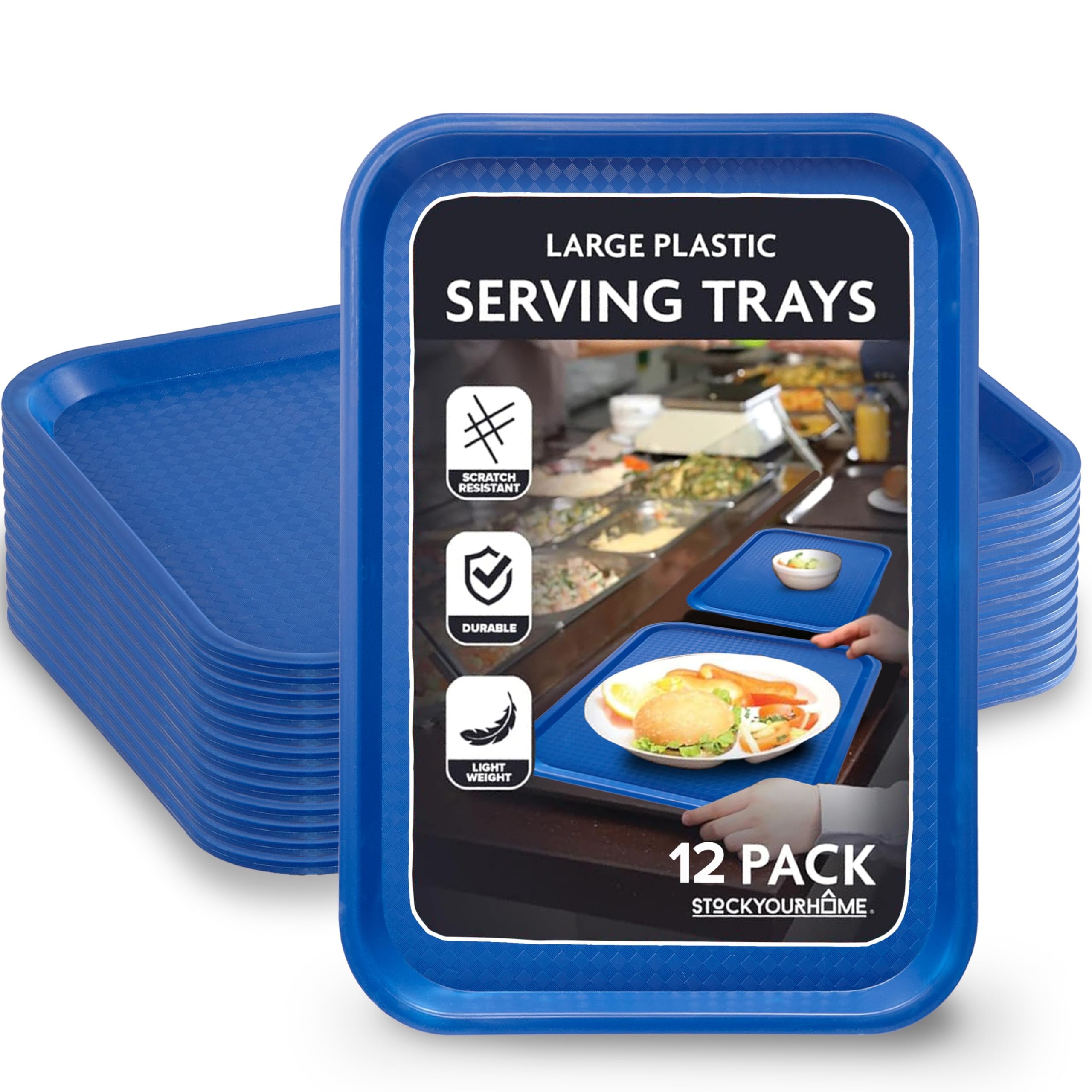Stock Your Home Large Plastic Serving Trays for Fast Food (Set of 12 ...