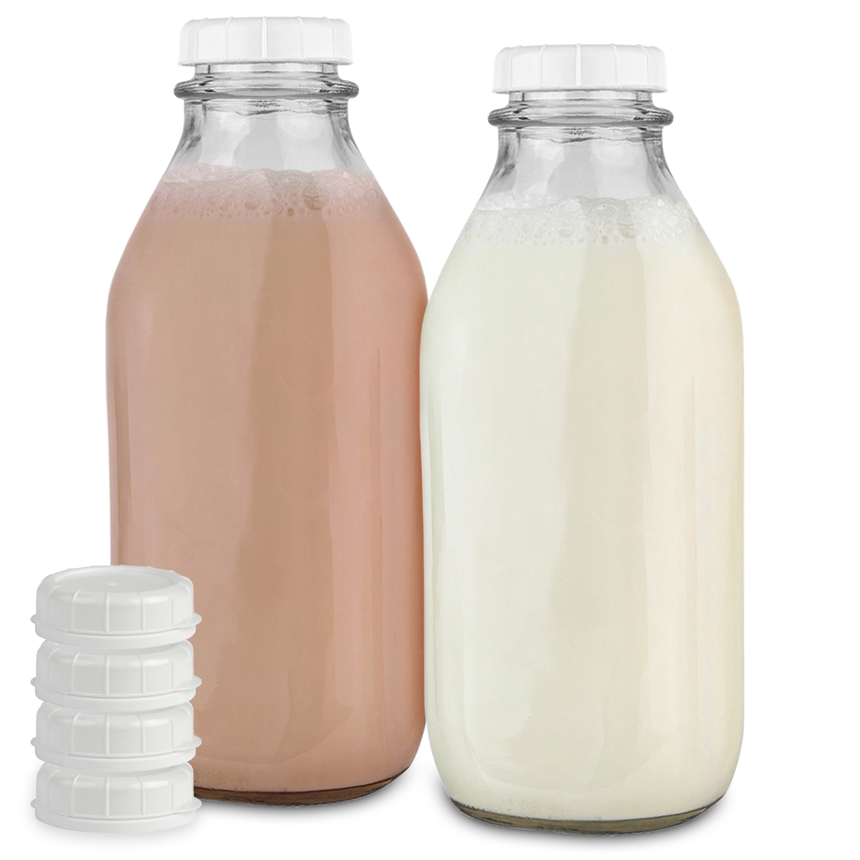 Stock Your Home Glass Milk Bottles with Lids, 32 Oz, Reusable Food ...