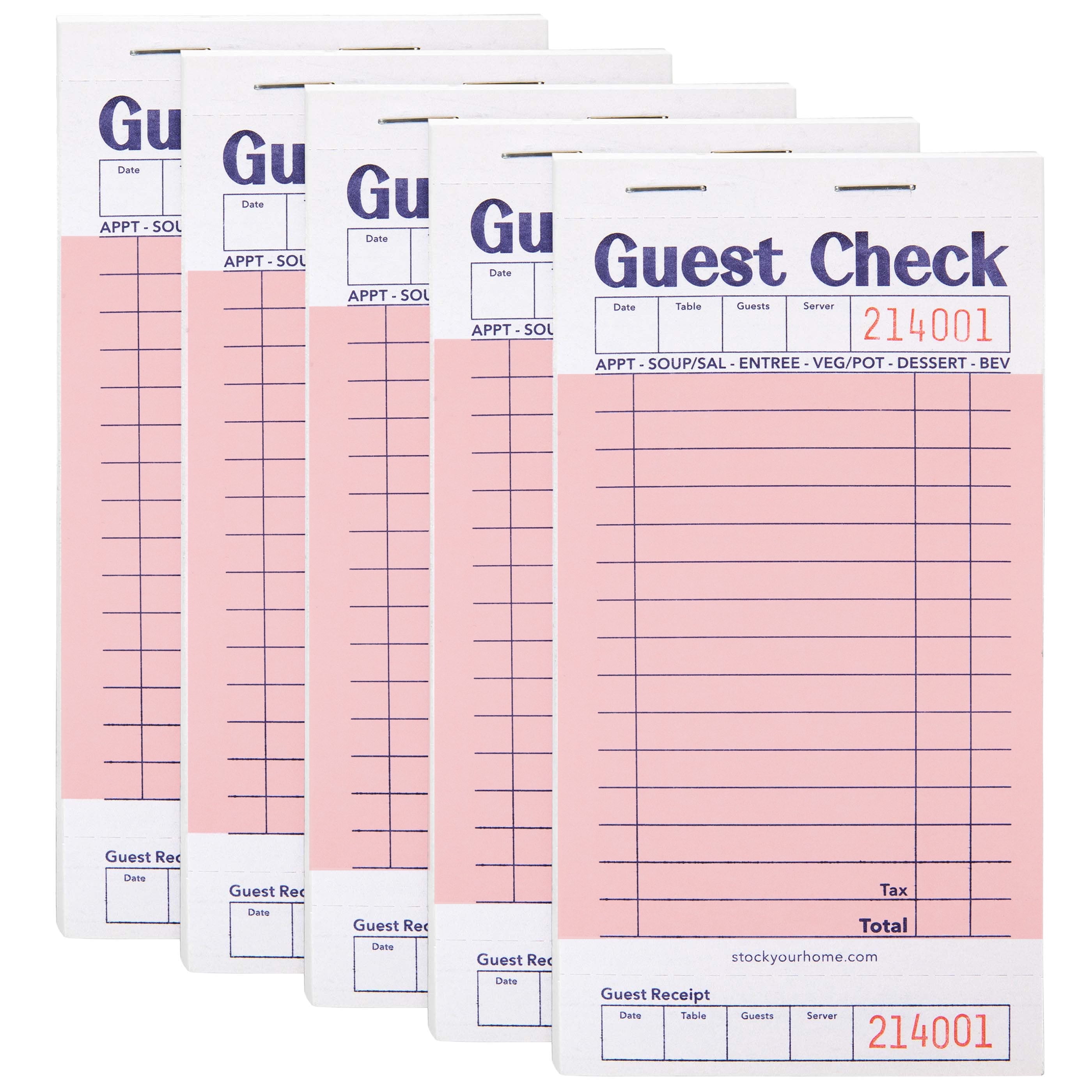 Stock Your Home Pink Guest Check Books for Servers (5 Pack) Server Note ...