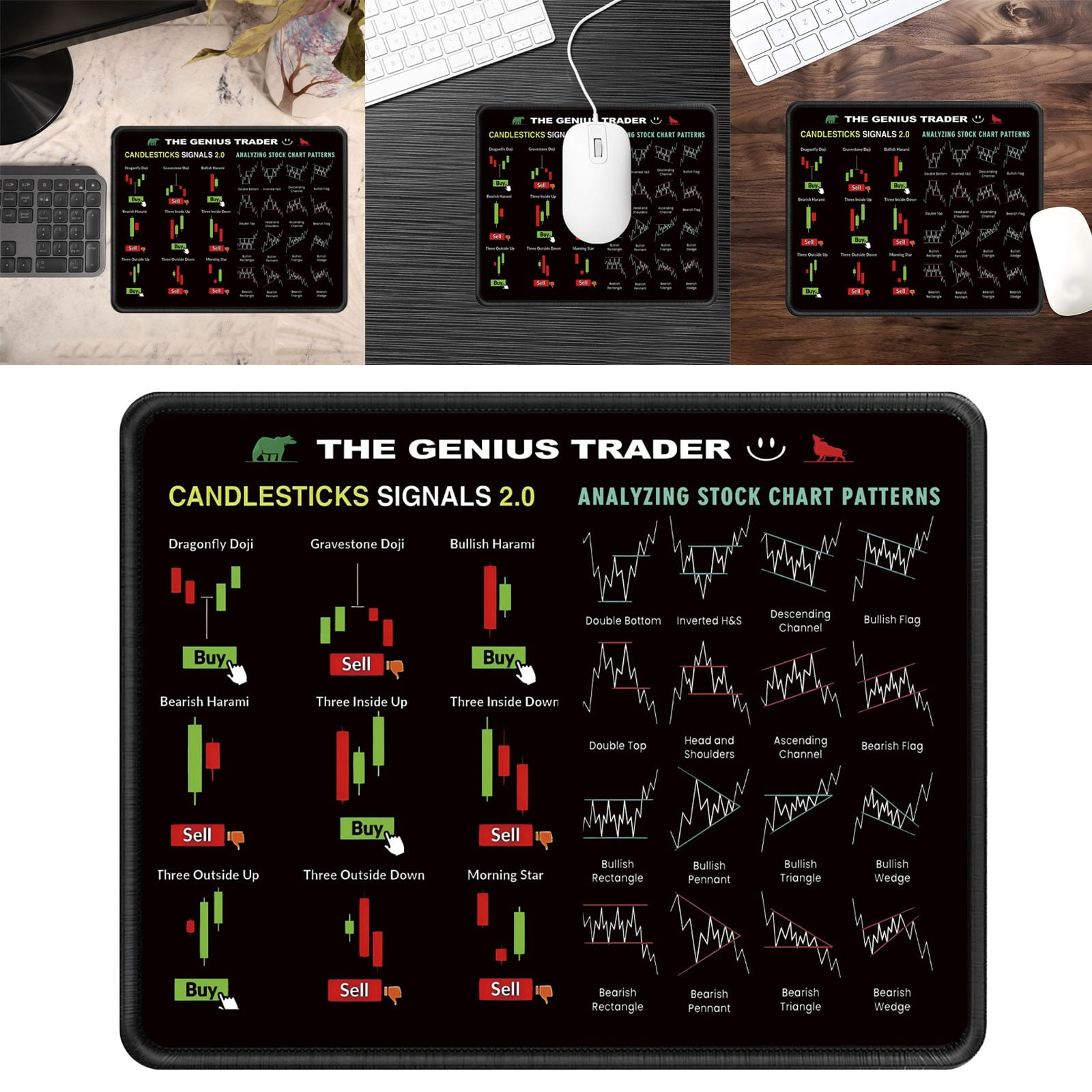 Stock Market Invest Day Trader Trading Mouse Pad Chart Patterns Cheat ...