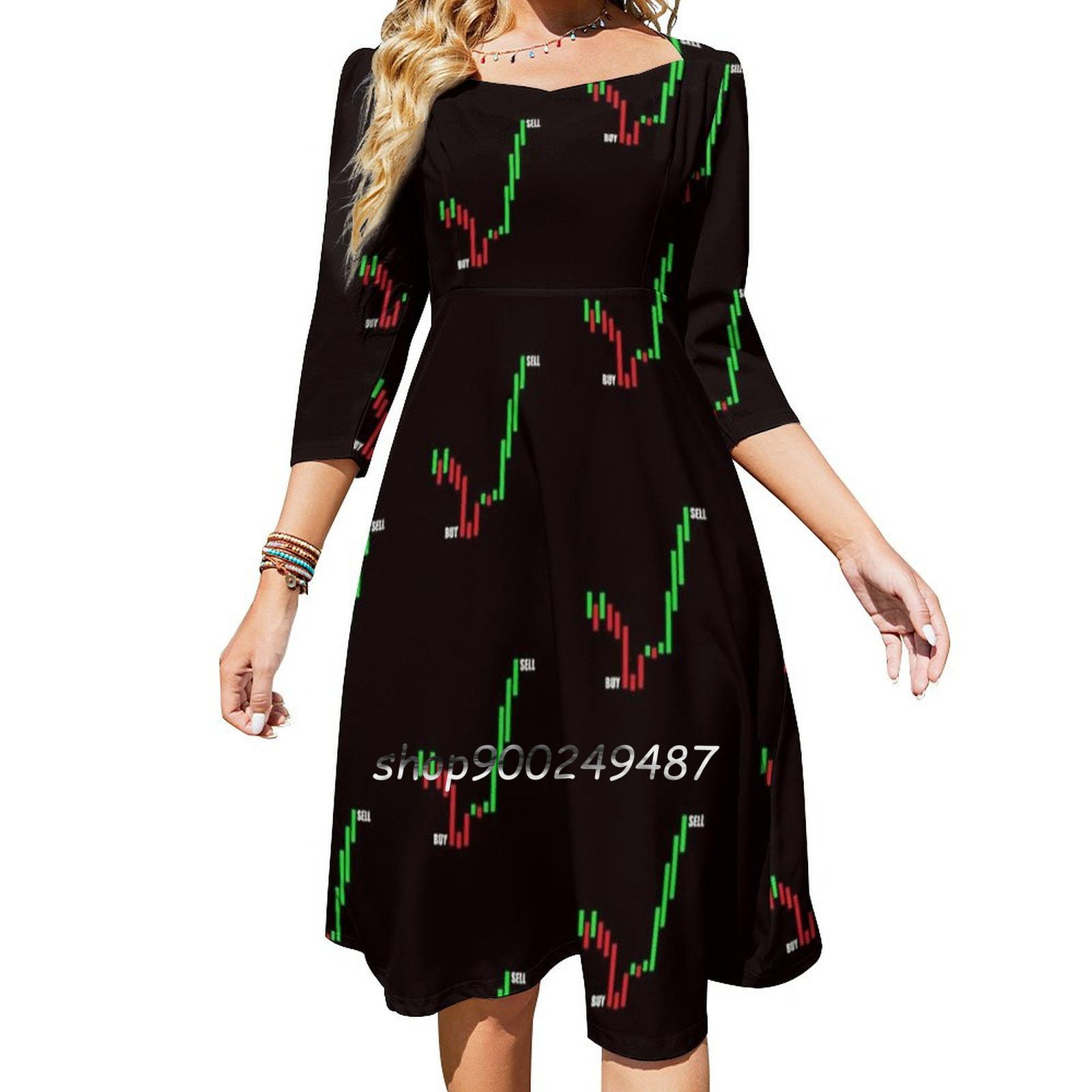 Stock Market Trader Candlestick Chart Trading Gift Square Neck Dress ...