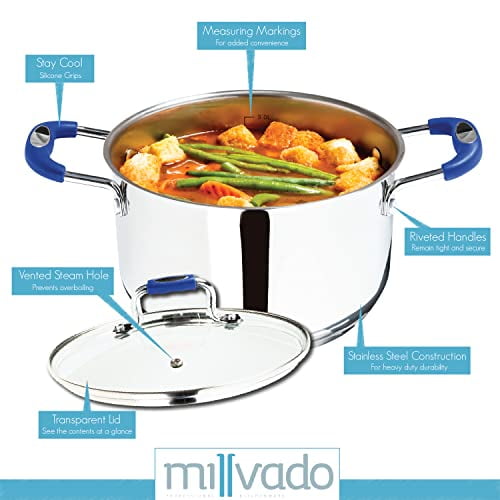Stock Pot, 4 Quart Stainless Steel Pot, StockPot With Clear Glass Lid ...