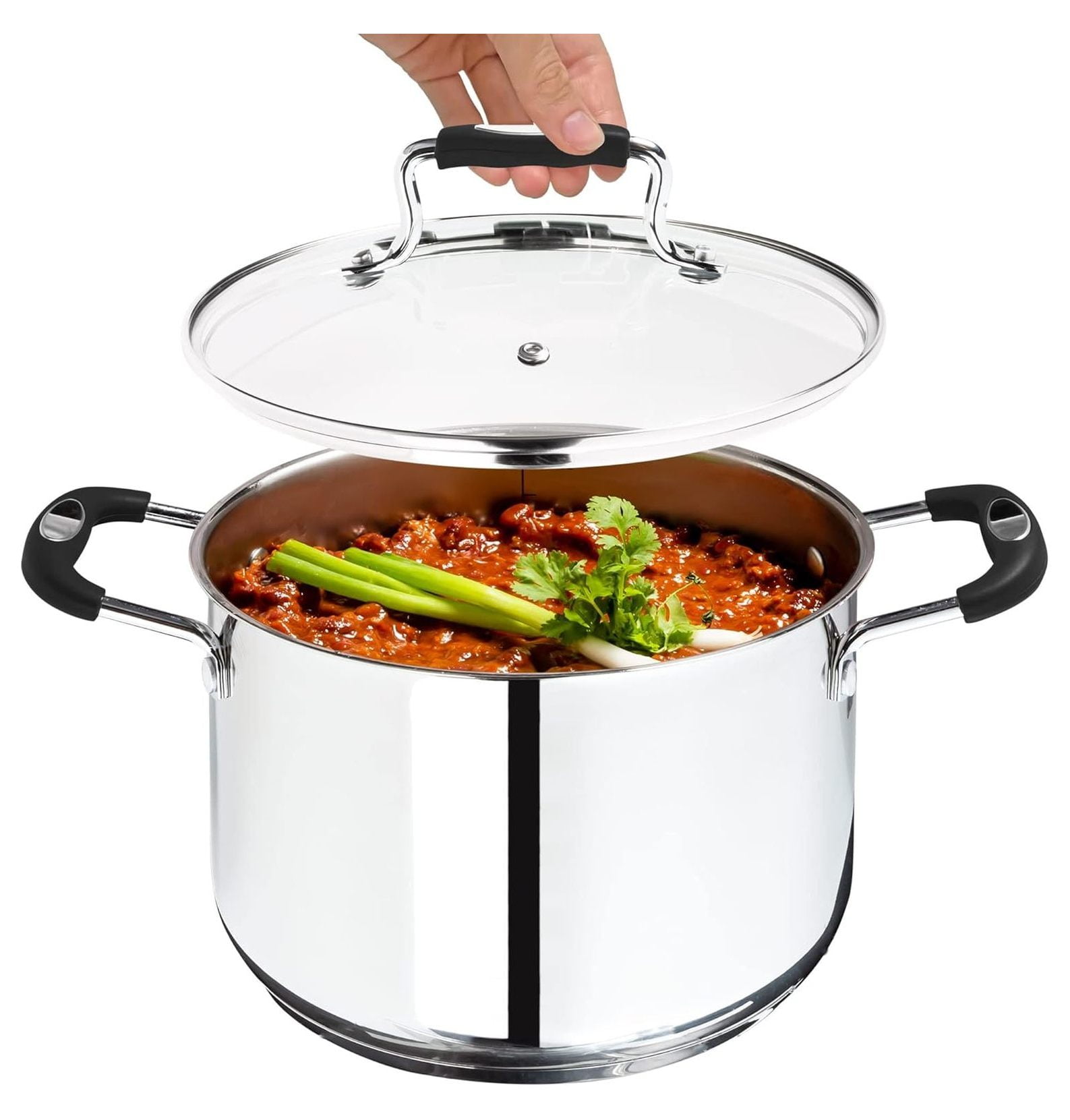 Stock Pot, 6 Quart Stainless Steel Pot, StockPot With Clear Glass Lid ...