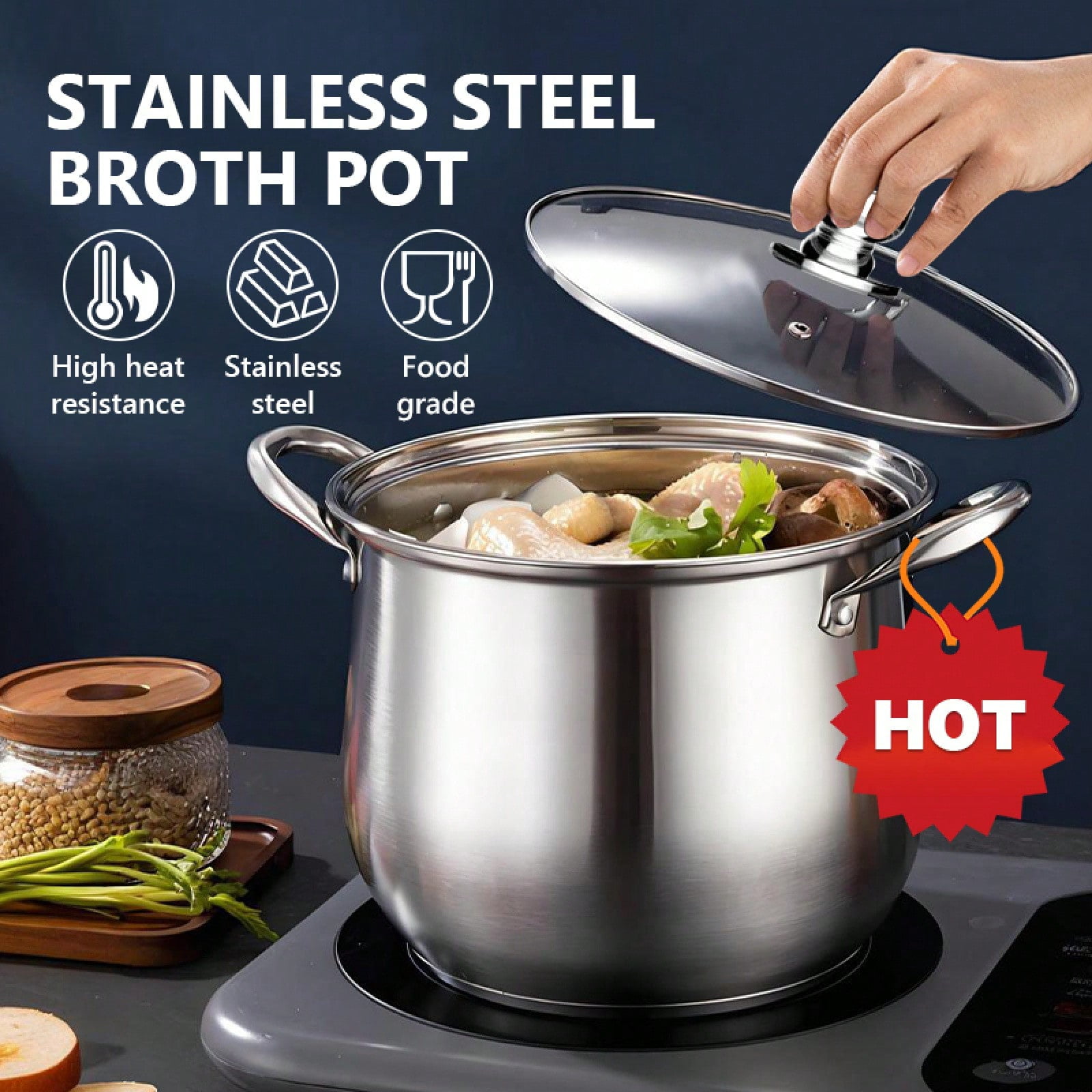 Stock Pot 8 Quart With Lid Nickel Free Stainless Steel, Silver - Mirror ...