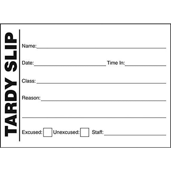Stock Tardy Slips 2 Part, 400/Book, Min 5-Book Minimum Purchase ...