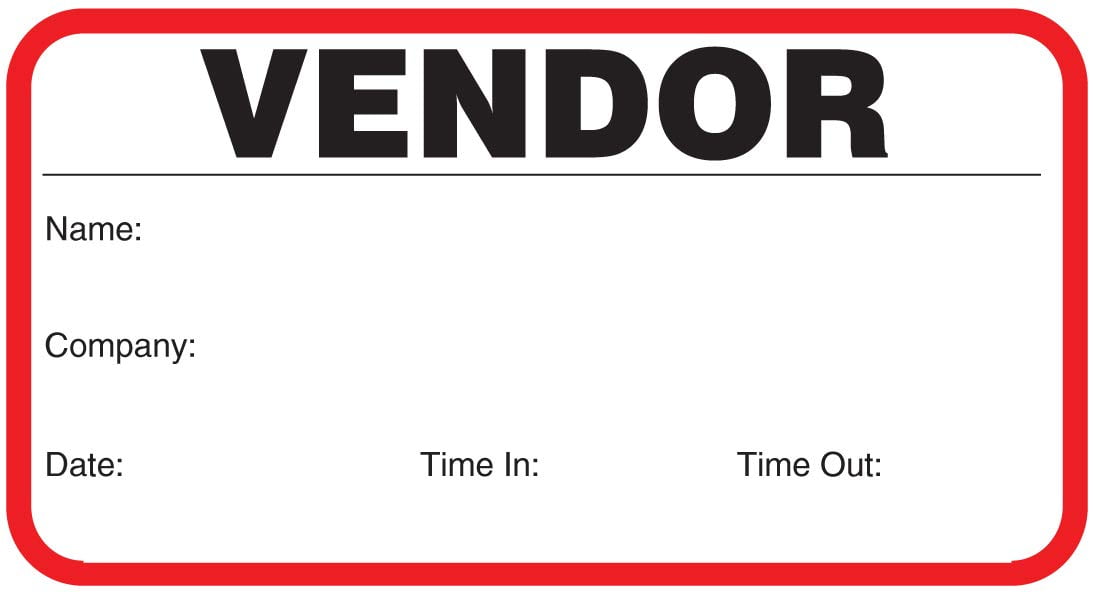 Stock "VENDOR" Sign-in Book with Security Badges 3-1/2" x 1-7/8" Red ...