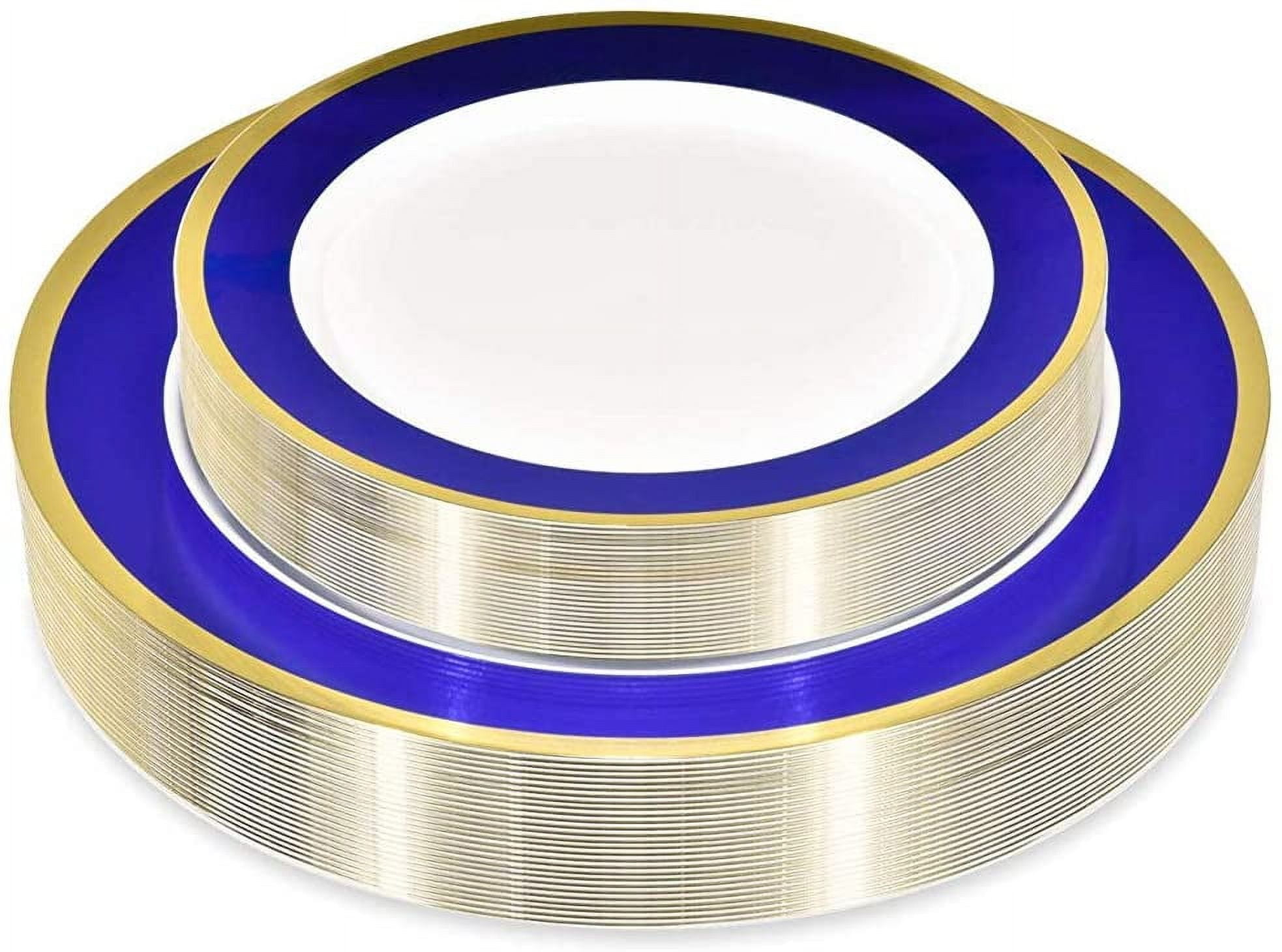 50pc Blue & Gold Plastic Plates - Disposable for Weddings, Parties ...