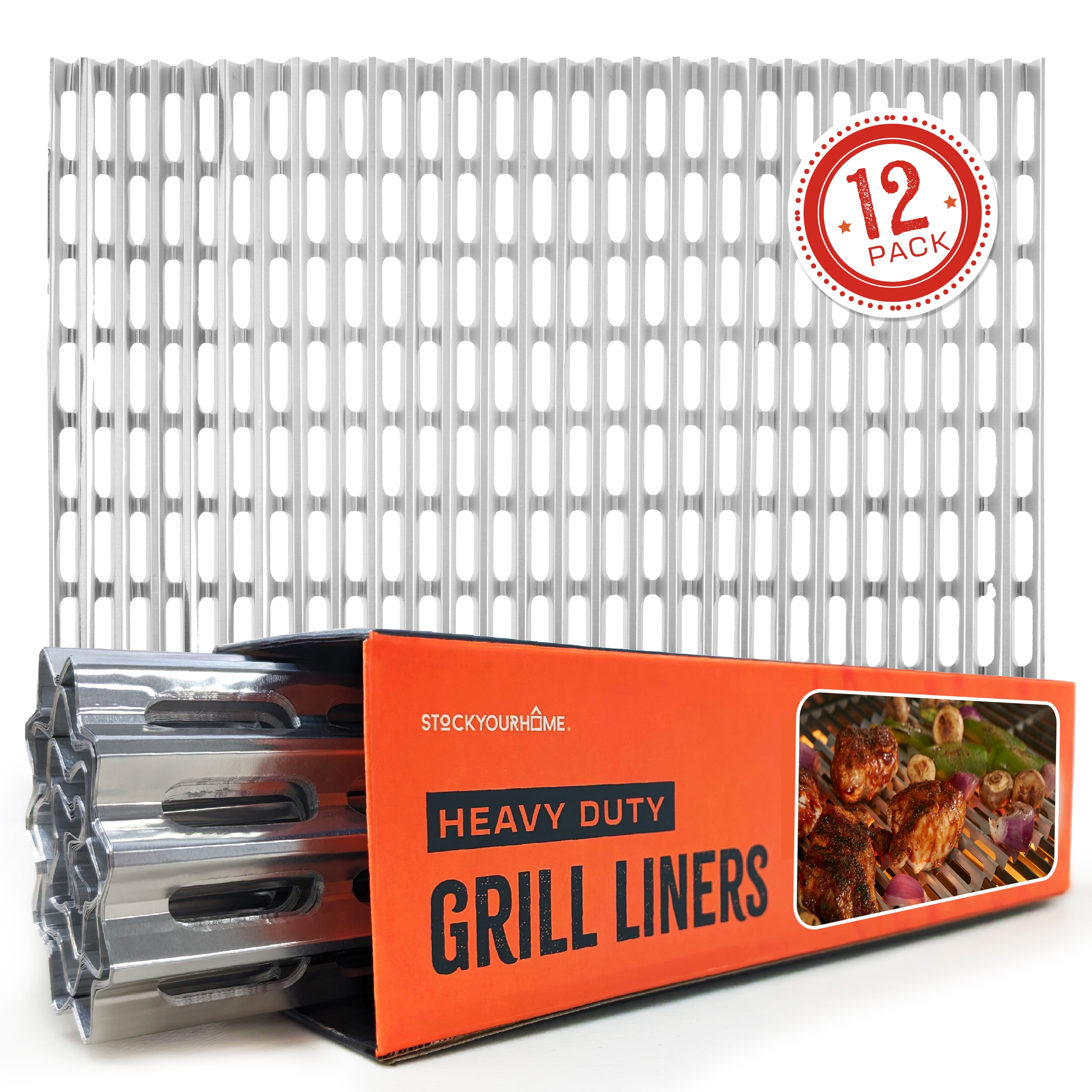 Stock Your Home 12 Pack Aluminum Grill Grate Liners, 12" x 20" No Mess ...