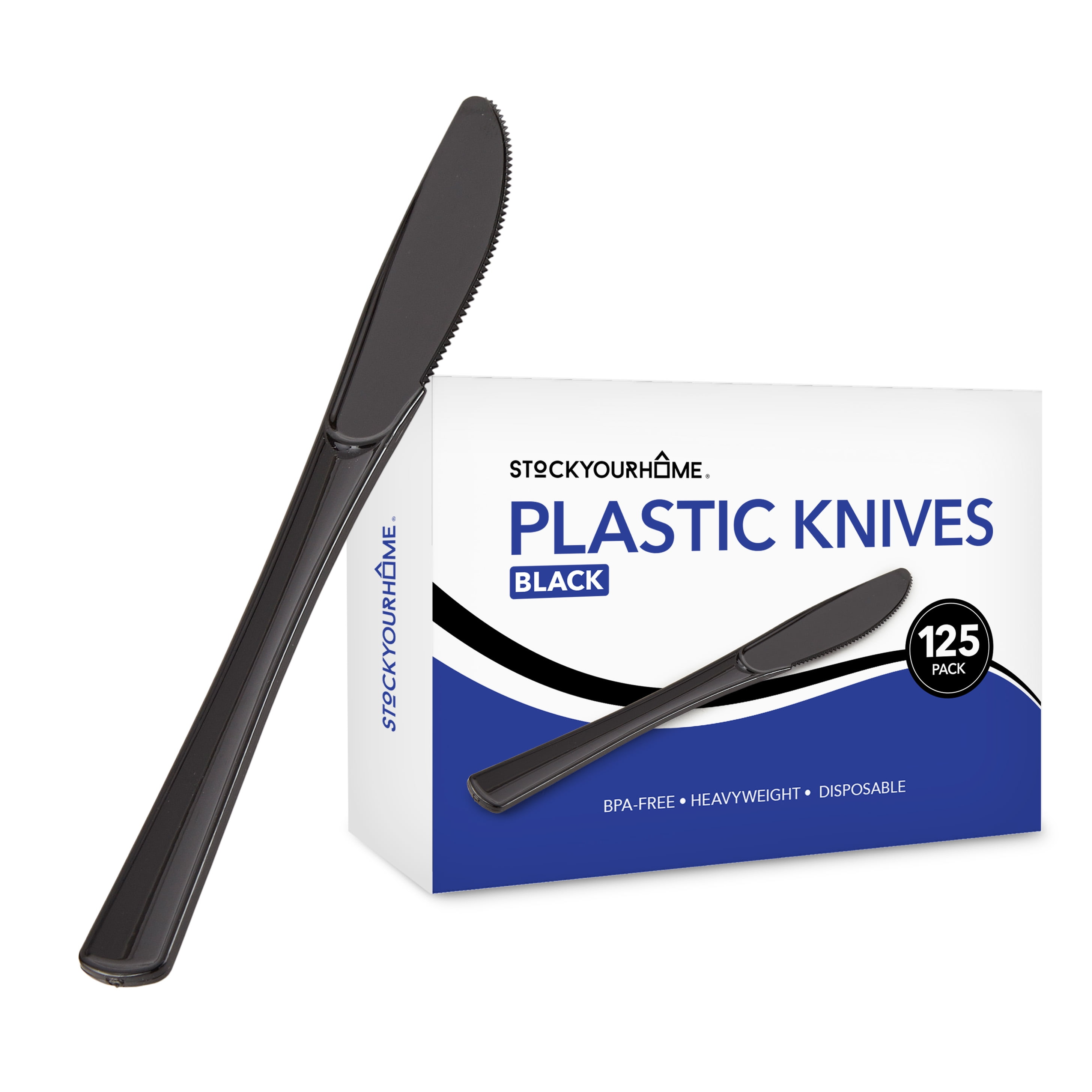 Stock Your Home (125-Count) Plastic Knives, Disposable Silverware for Dinner, Heavy Duty ...