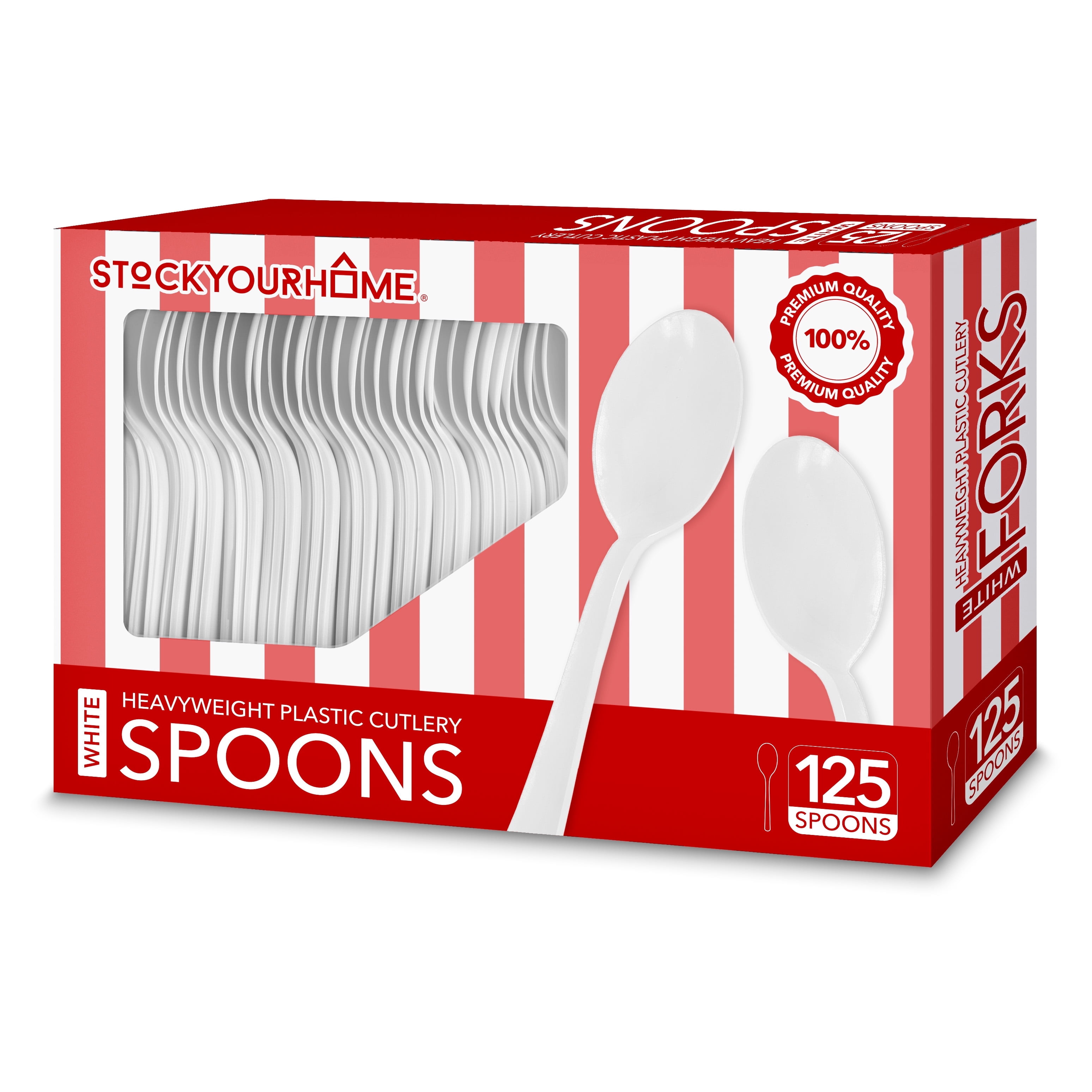 Stock Your Home, 125 Pack, Heavyweight Disposable Plastic Spoons, White ...