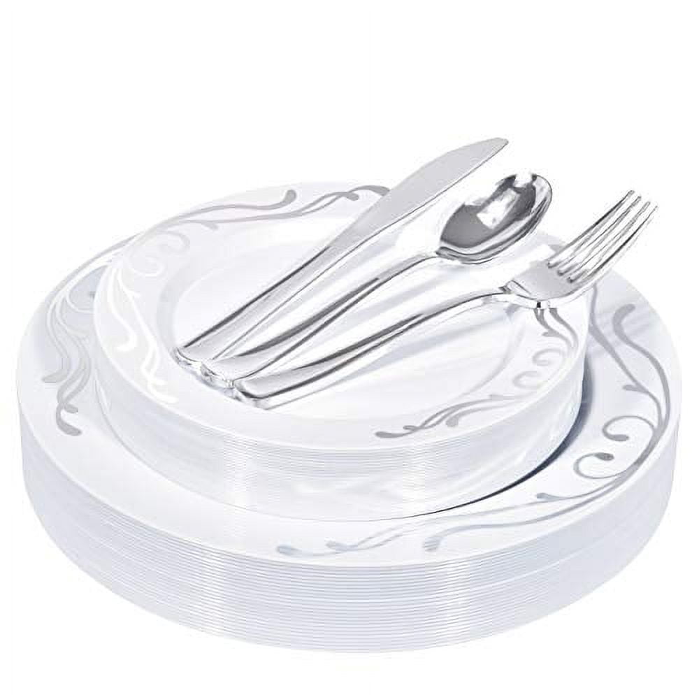 Stock Your Home 125 Piece Plastic Place Setting- Silver Scroll ...